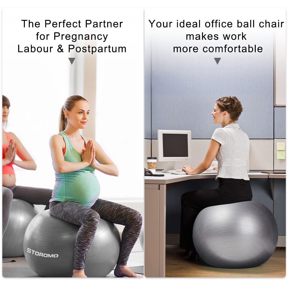STOROMO Exercise Ball,Yoga Ball(with Exercise Tutorial),Extra Thick Non-Slip,Holds 2500 lbs, Workout Ball for Pregnancy Birthing and Balance Stability (Silver, 45cm/17.7in)