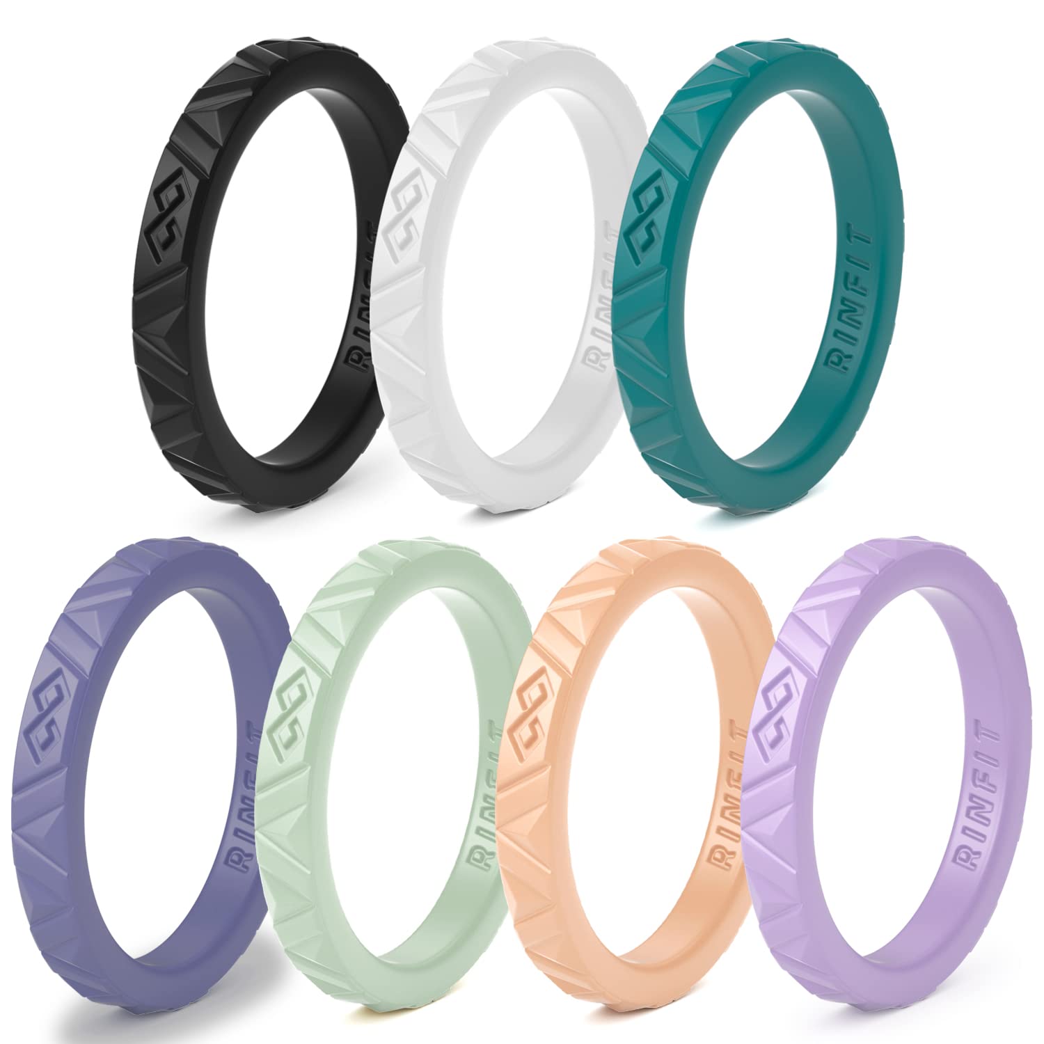 Rinfit Silicone Wedding Rings for Women - Soft, Stackable & Thin Silicone Ring Women - Rubber Wedding Bands Women- U.S. Design Patent Pending - SetI, Size 7