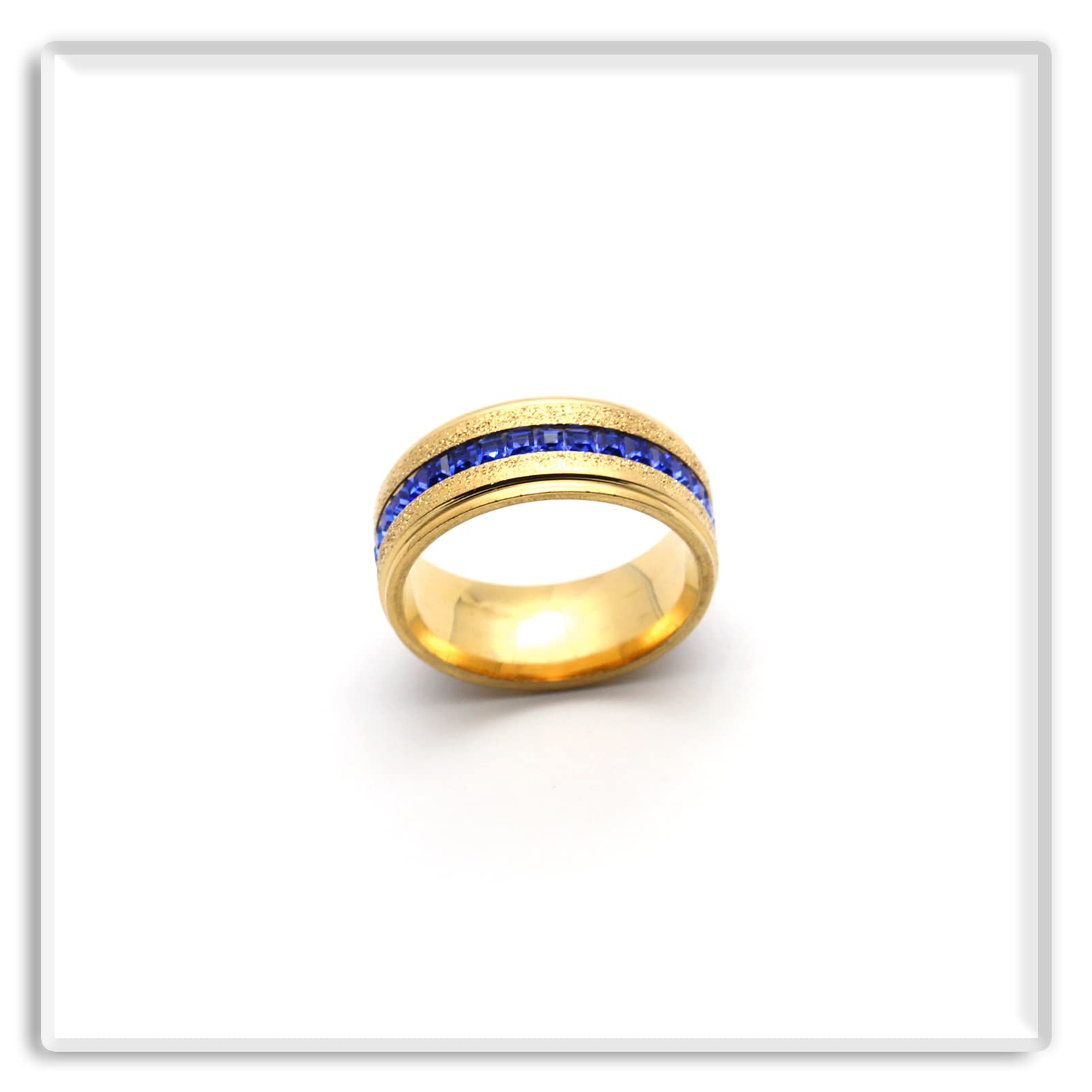 Xusamss 18K Gold Plated Ring One Row Blue Crystal Ring Stainless Steel Band Ring(Gold(7))