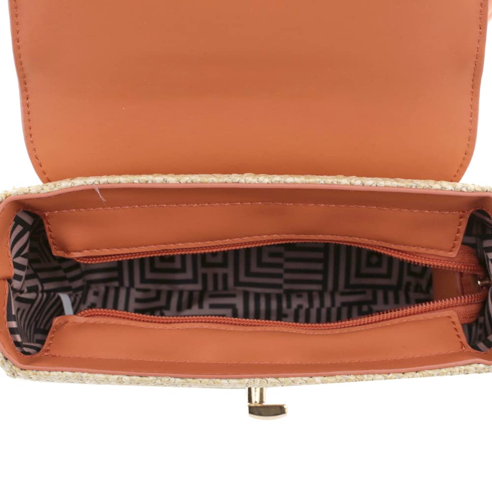 Womens Top-Handle Straw Rattan Structured Small Medium Flap Satchel Purse Crossbody Bag (Minimal Top-Handle - Tan)