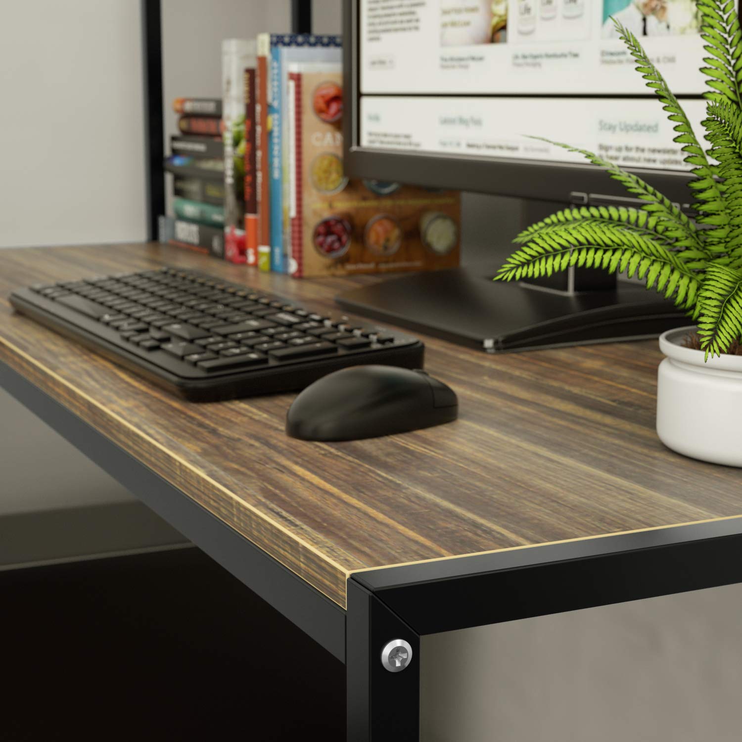 SEISSO Modern L-Shaped Corner Computer Desk with Hutch, 59 inch Wooden Writing Gaming Table Workstation PC Laptop Table with Storage Shelves for Home Office Study Living Room Bedroom