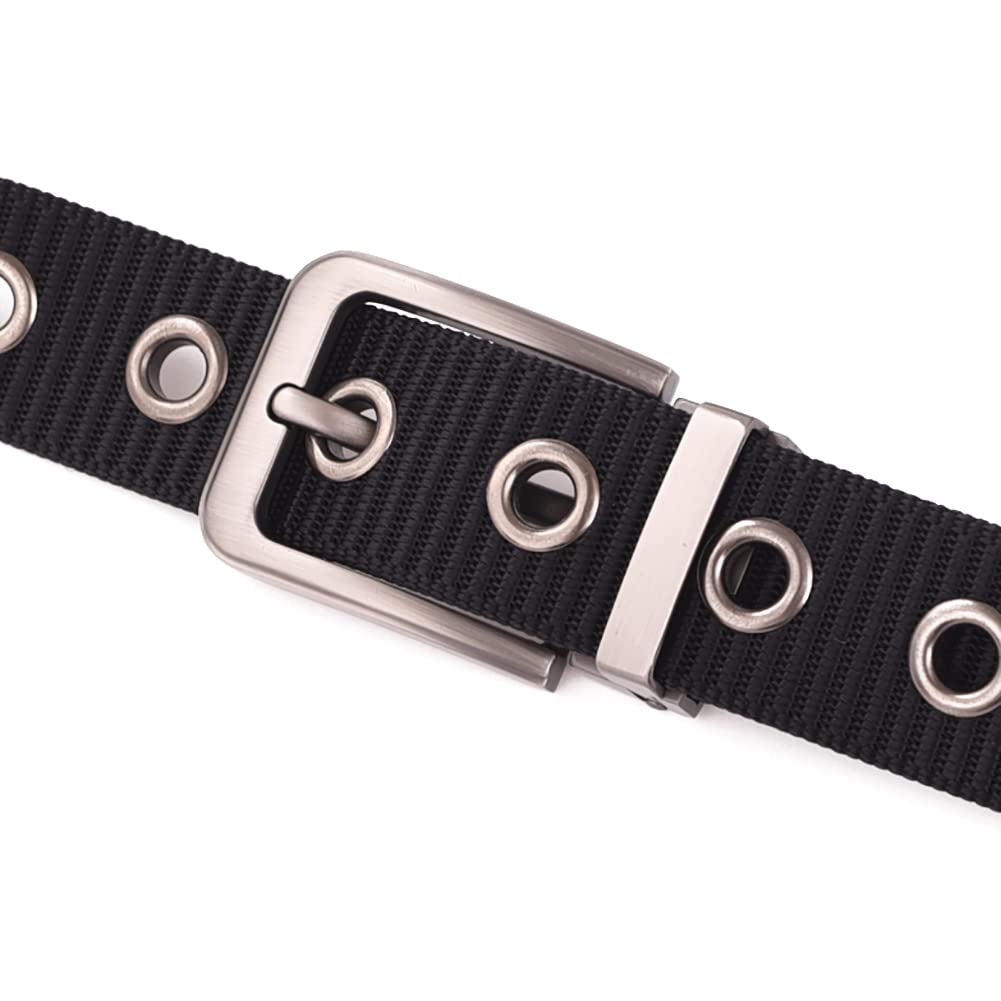VISDEA Thick Nylon Belts for Men Heavy Duty Black Canvas Belts Width 3.5cm/12 holes (Black, 125cm Suit For Pant Size < 43'')