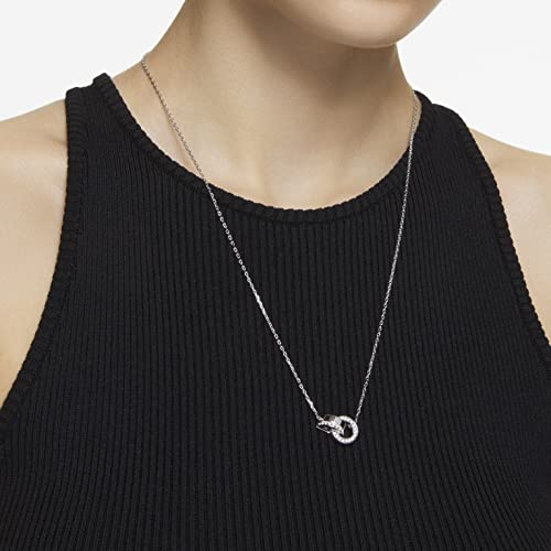SWAROVSKI Dextera Necklace with Interlocking Circle Motif in Rhodium-Finish Metal and White Crystal Pavé on Rhodium Finish Chain, Size Small, Part of the Dextera Collection