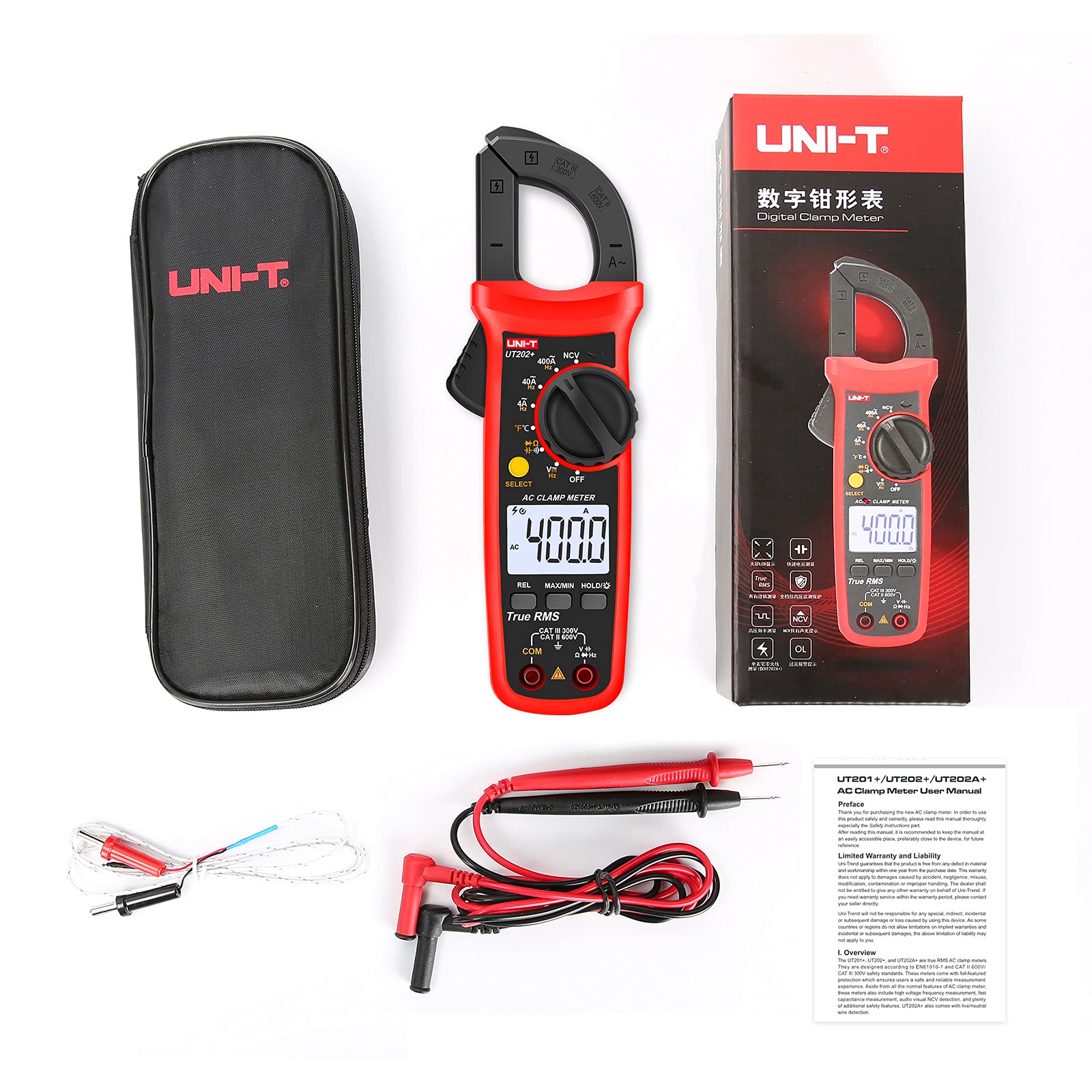 UNI-T UT210E Pro Mini Digital Clamp Meter, Auto Ranging TRMS Backlit VFC NCV Meter, AC/DC Current Voltage Frequency Resistance Capacitance Diode Tester with Test Leads Zip Bag