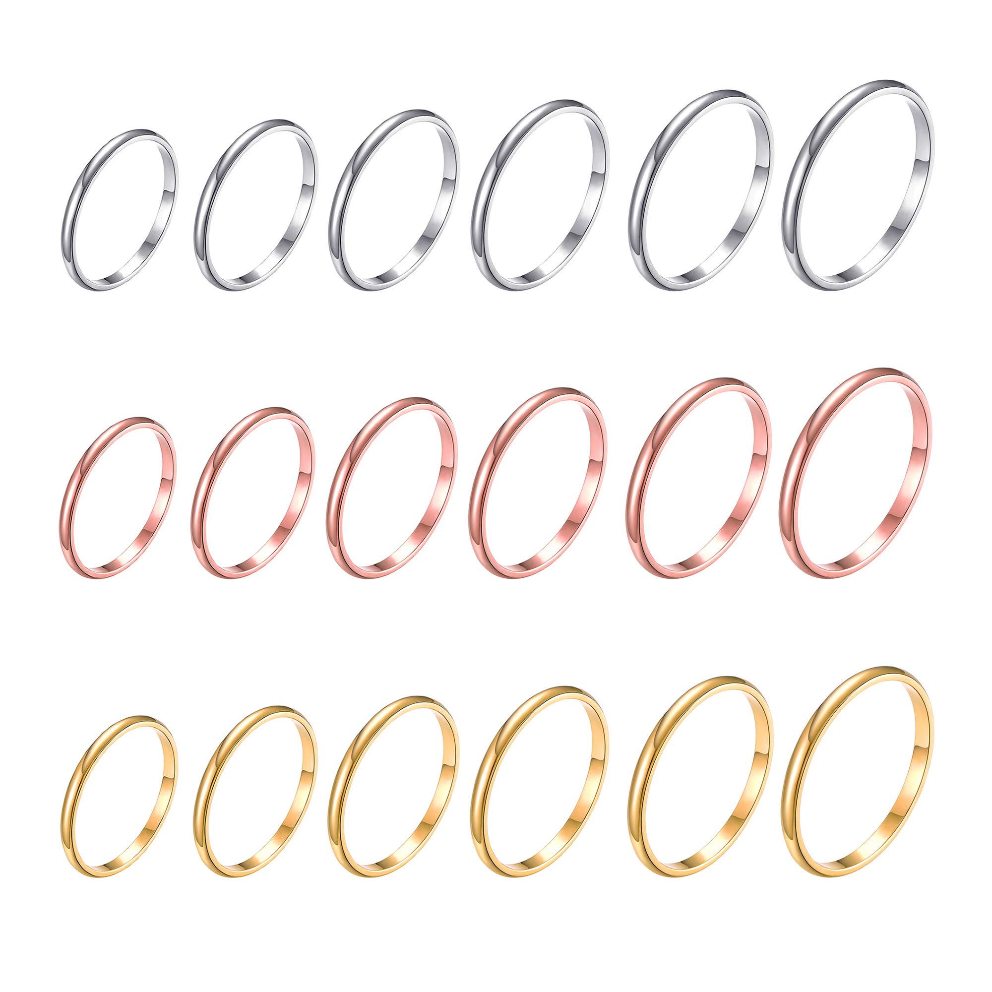 Softones 12-18Pcs 1MM Stainless Steel Thin Rings for Women Rose Gold|Silver|Gold 3 Color Stacking Knuckle Ring Set,Comfort Fit Size 4-9