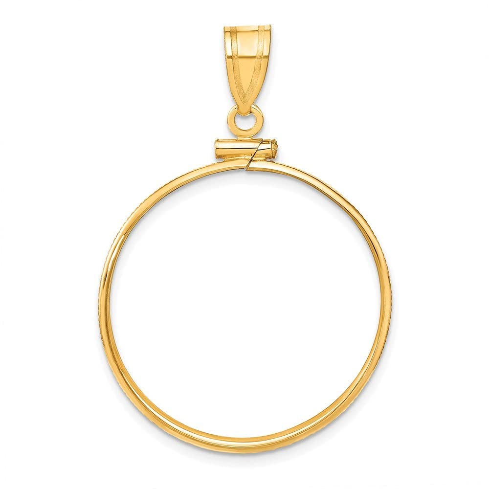 Roy Rose Jewelry Gold Coin Mounting | 1/2 oz. American Eagle, Old US $10 Liberty or Indian | 27mm | Screw Top | Plain Reeded Edge and Diamond-cut Coin Bezel Pendant Frames | Solid 14K Gold