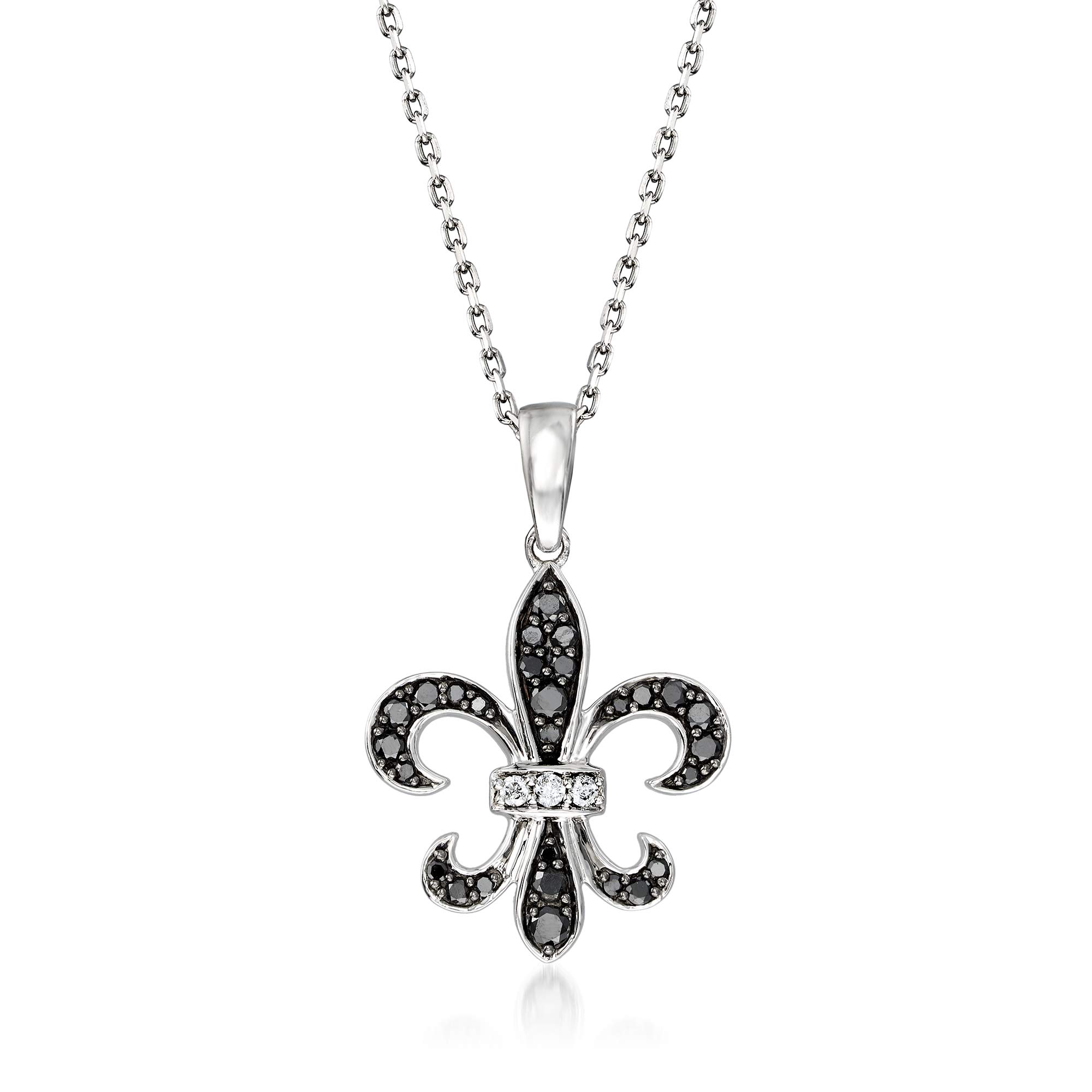 Ross-Simons 0.25 ct. t.w. Black and White Diamond Fleur-De-Lis Pendant Necklace in Sterling Silver. 20 inches