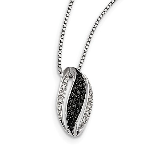 Solid 925 Sterling Silver Black and White Diamond Pendant Necklace (1mm x 18mm) (1/10ct.)