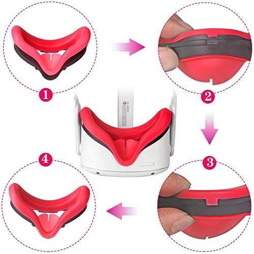 VR Face Silicone Interfacial Cover Face Cushion for Oculus Quest 2, VR Headset Sweatproof Lightproof Anti-Leakage Accessories for Oculus Quest 2 (Black+Red)