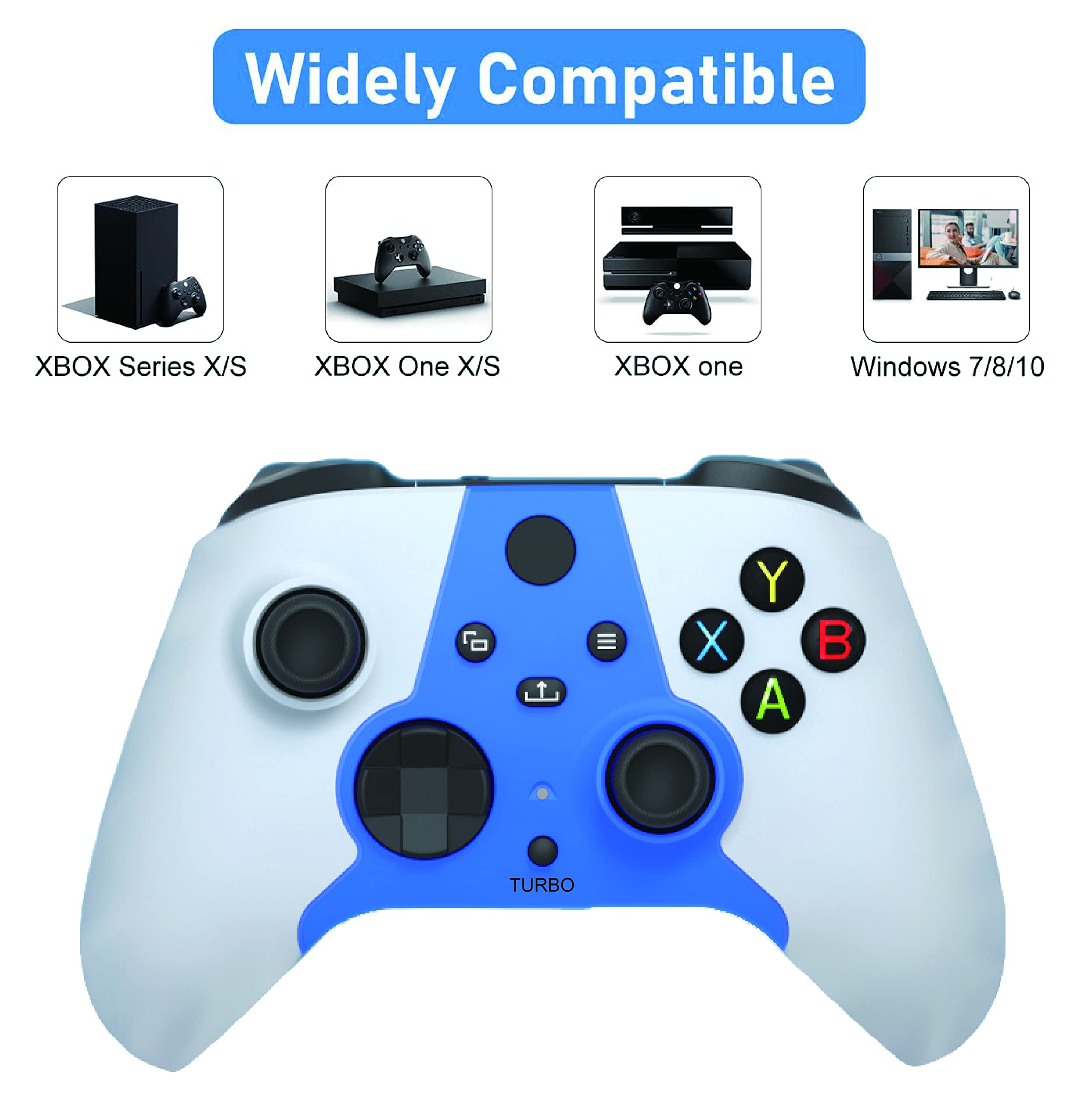 VISIONHMD Wireless Game Controller For Xbox Series X|S With Turbo Button, 4 Vibration Motors and A Stereo Audio Jack,Compatible with Xbox One,PC/Laptop Windows 10-Blue