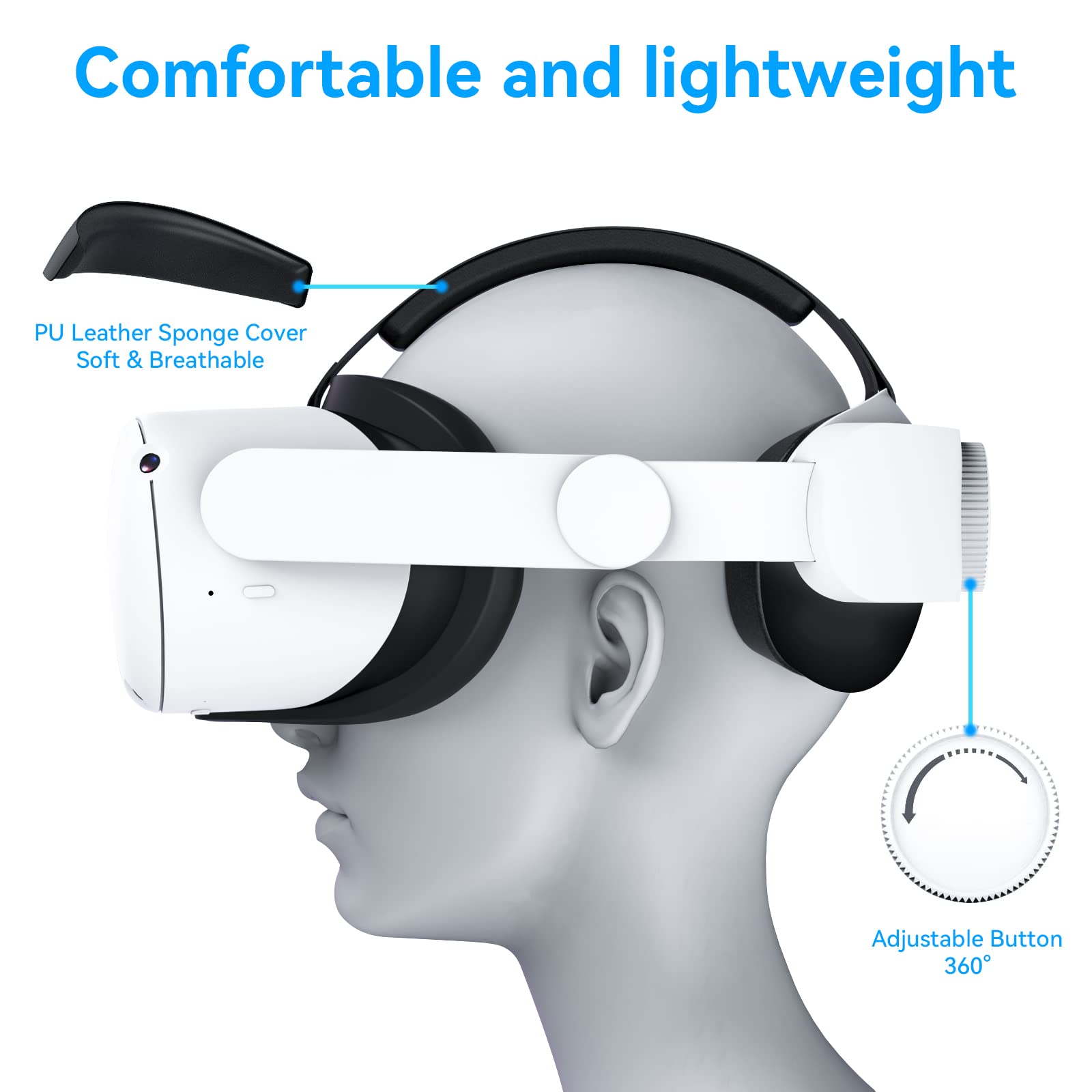 Xiufavty VR Headset Strap Accessories for Oculus Quest 2, Adjustable Headband and Button with Head Cushion Replacement for Elite Strap, Protective Reduce Pressure for VR Headset