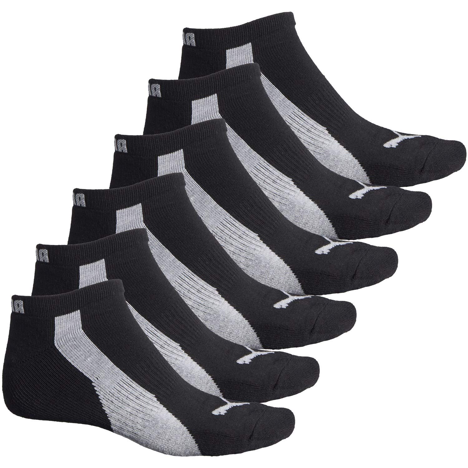 PUMA 6-Pack Low Cut Mens Socks Stay-Up Cuff and Heel Cushioned Arch Support (6-12, Black/Heather Gey Stripe)