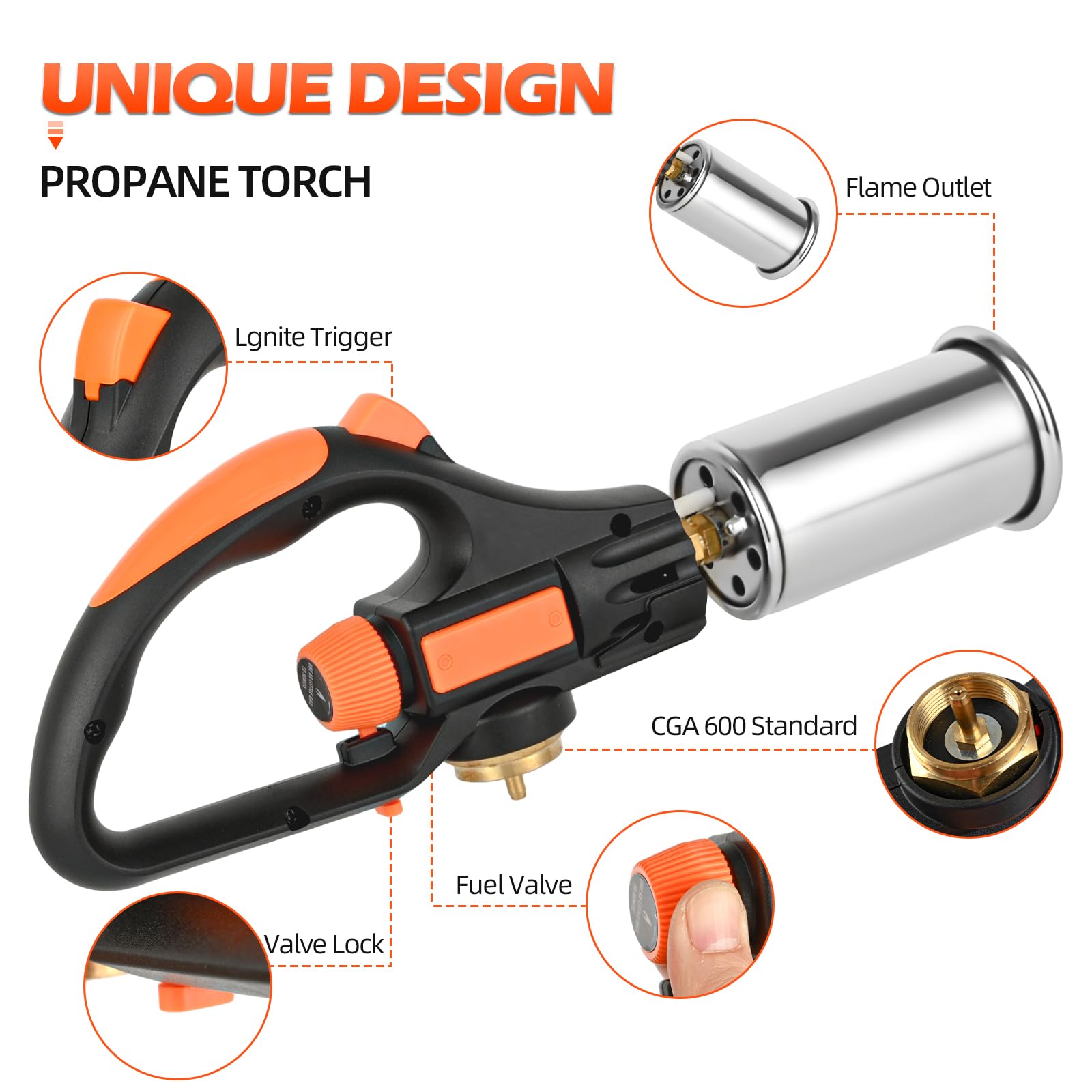 Powerful Propane Kitchen Cooking Torch Head, Grill Torch Charcoal Starter, Sous Vide Torch Lighter for Outdoor Campfire BBQ Searing Steak & Creme Brulee, Adjustable Flame (Propane Tank Not Included)
