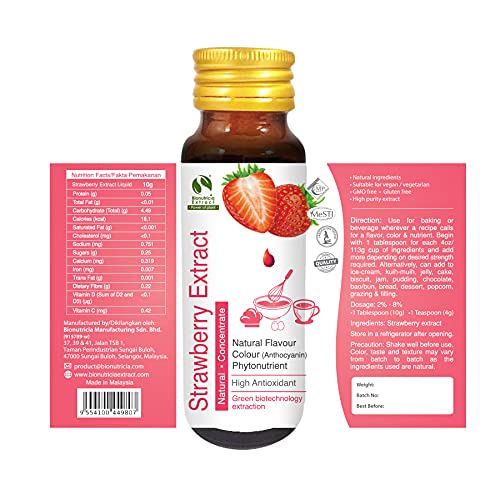 Strawberry (Fragaria x Ananassa) Pure Extract Liquid 60g, Candy Flavoring Paste for Baking, Cooking, Juice, Water