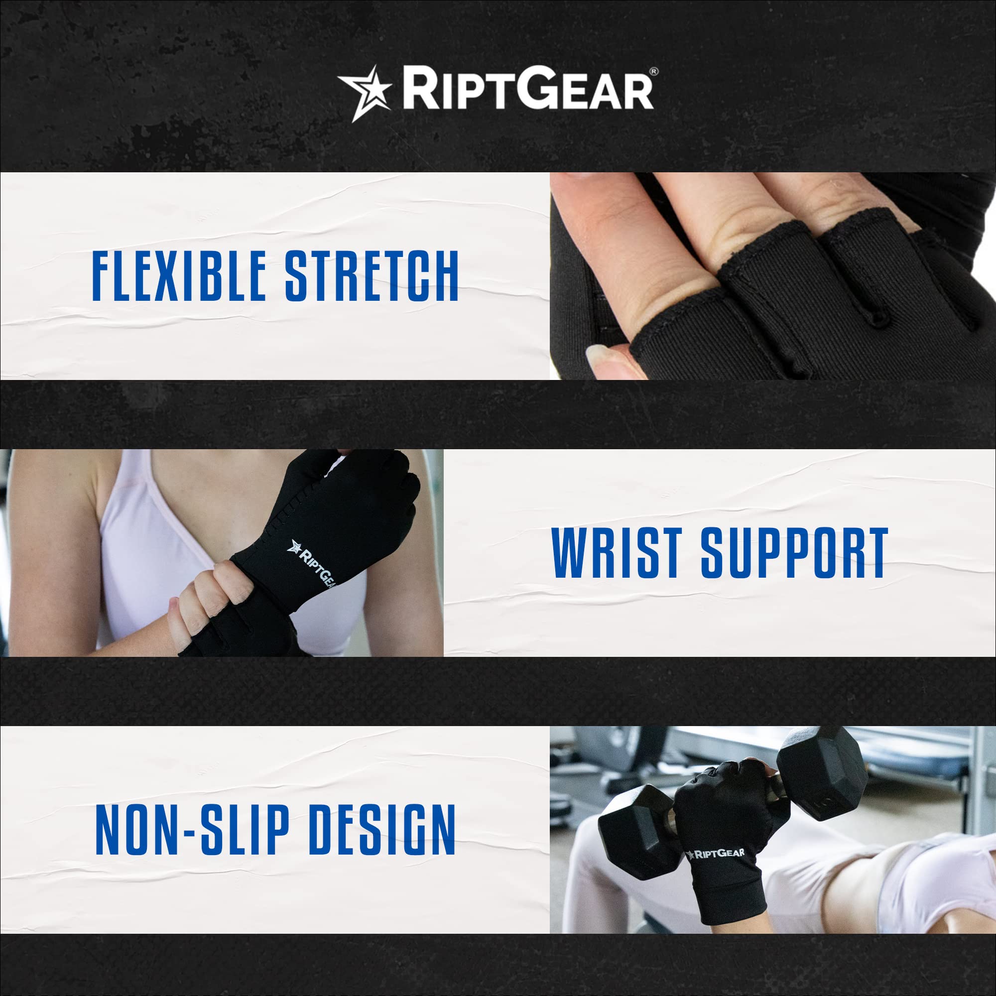 RiptGear Compression Gloves for Women and Men for Arthritis (Pair) - Women's and Mens Gloves for Hand Pain - Compression Gloves Men and Women - Golf Bowling Cycling Tennis (X-Large)