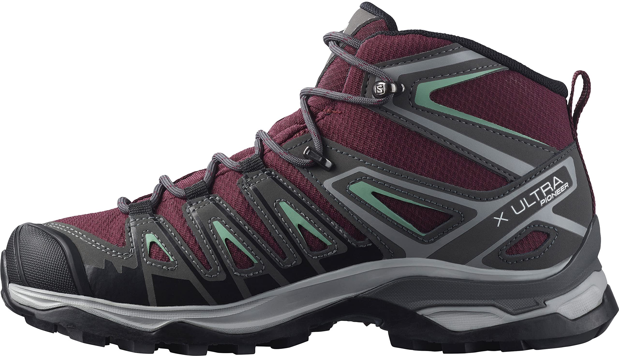 Salomon X Ultra Pioneer MID CLIMASALOMON Waterproof Hiking Boots for Women Trail Running Shoe, Wine Tasting/Magnet/Granite Green, 5
