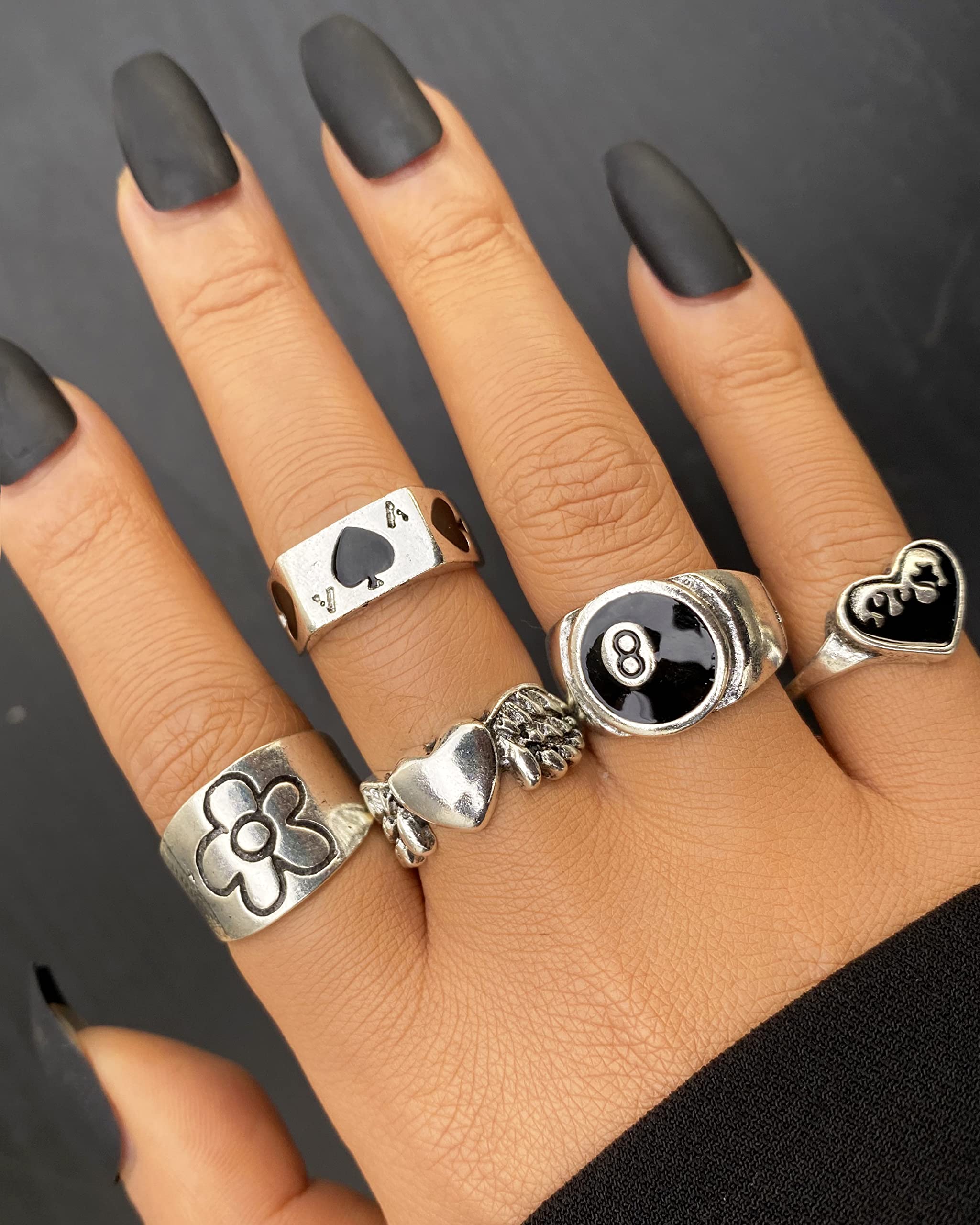 Vintage Silver Goth Punk Rings for Men Women Girls, Cool Gothic Ring Pack, Chunky Stackable Animal Rings Bulk,Statement Stacking Rings, Non-Precious Metal, No Gemstone