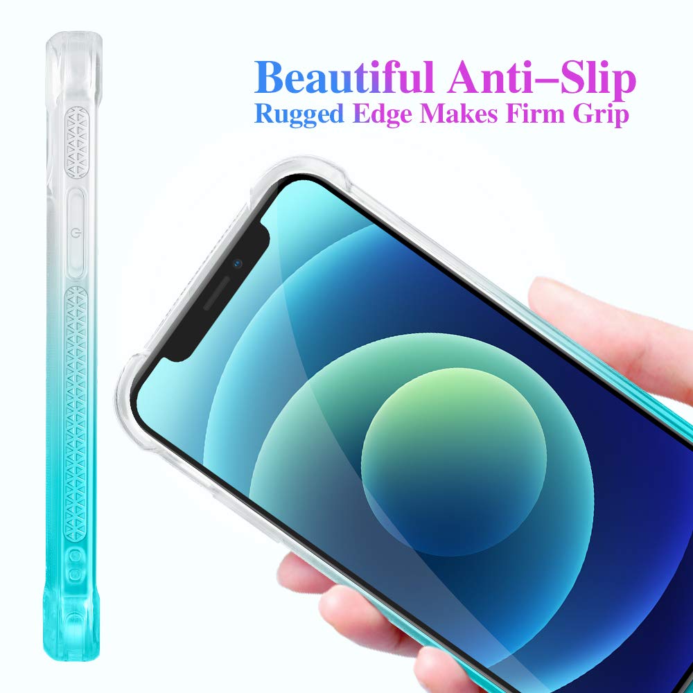 Ruky Compatible with iPhone 12 Case/iPhone 12 Pro Case 6.1 Inch (2020), Glitter Flowing Liquid Quicksand Series Bling Soft TPU Bumper Cushion Girls Women Phone Case, Gradient Teal