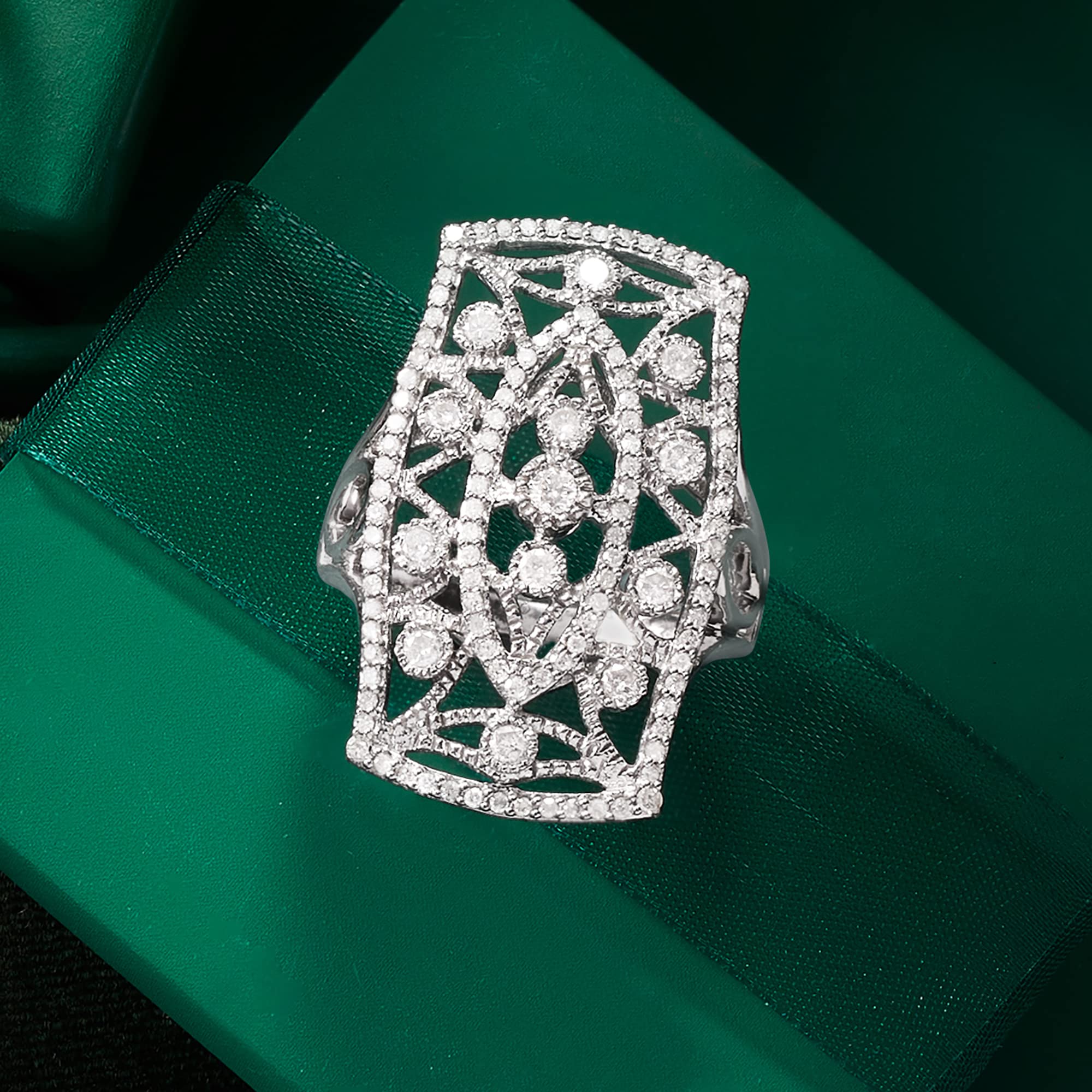 Ross-Simons 1.00 ct. t.w. Diamond Openwork Ring in Sterling Silver. Size 6
