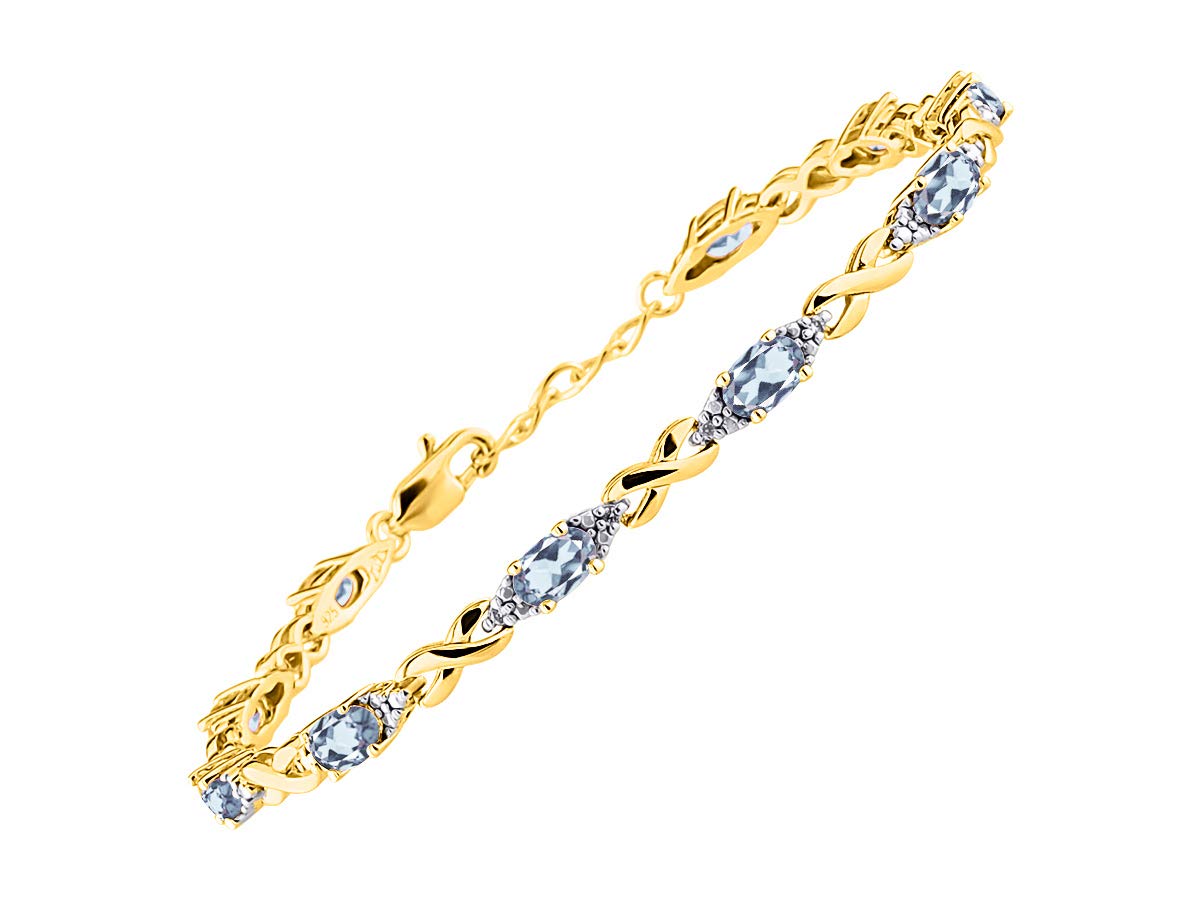 Rylos Bracelets for Women 925 Yellow Gold Plated Silver XO Hugs & Kisses Tennis Bracelet Gemstone & Genuine Diamonds Adjustable to Fit 7"-8" Wrist, 10-6X4MM Aquamarine Jewelry for Women Friendship