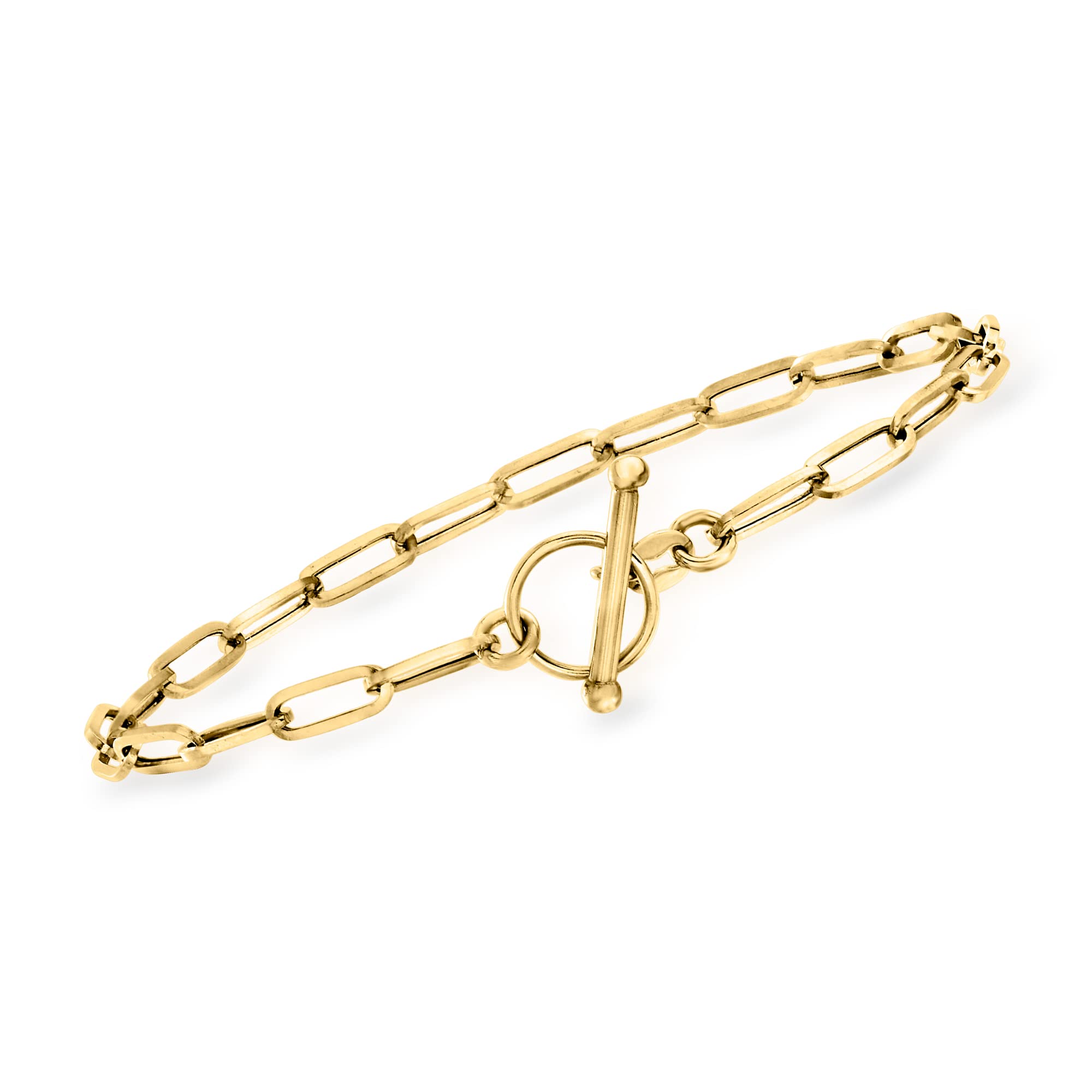 RS Pure by Ross-Simons Italian 14kt Yellow Gold Paper Clip Link Toggle Bracelet. 7 inches