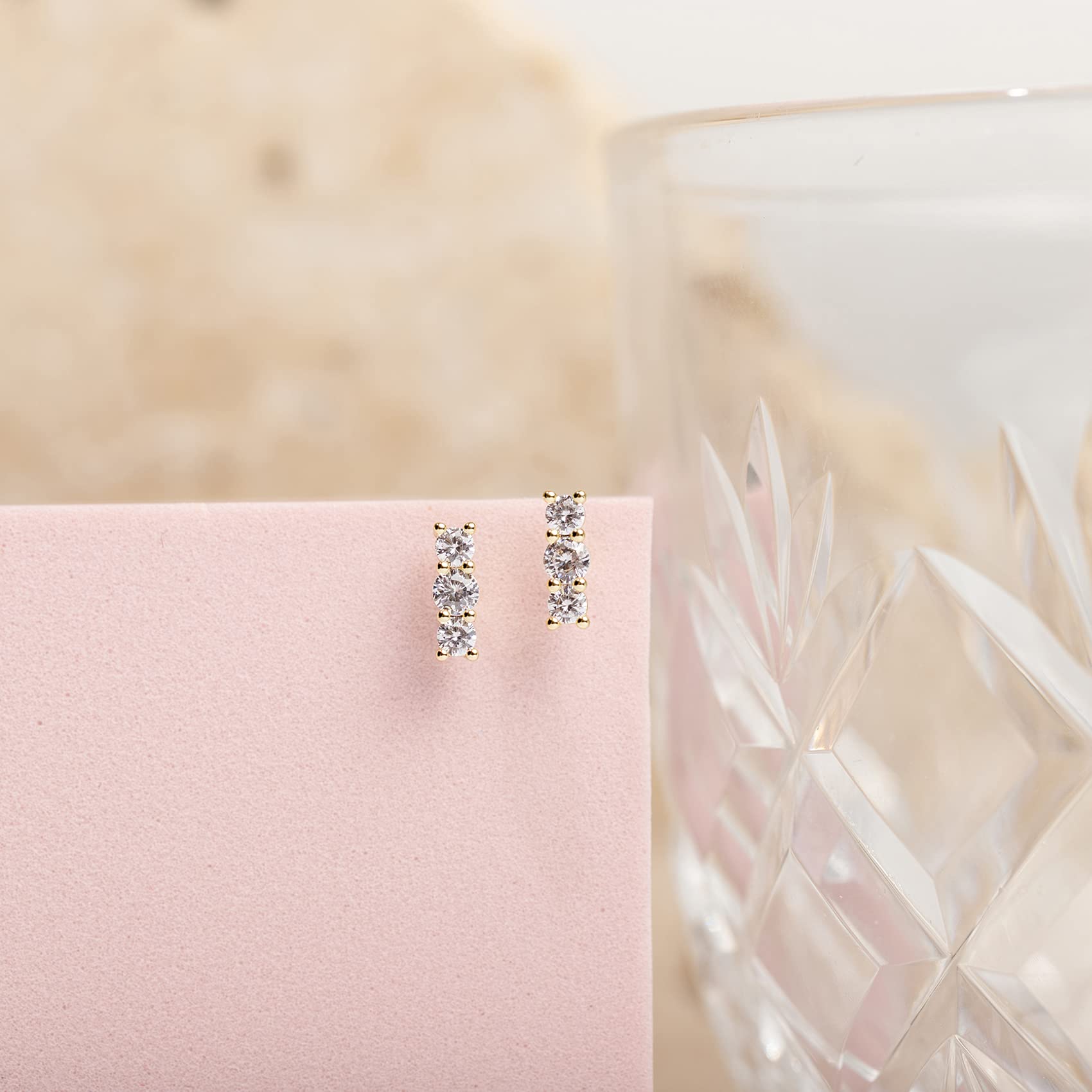 PAVOI 14K Gold Plated Sterling Silver Post Sparkling Elegance Cubic Zirconia Bar Earrings | Yellow Gold Earrings for Women