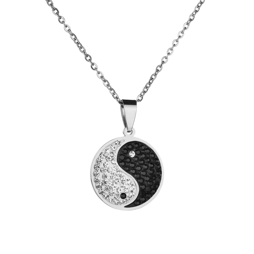 RZCXBS Yin Yang necklace Surgical Stainless Steel Chinese Taiji Bagua Jewelry with Diamond Eight Diagrams