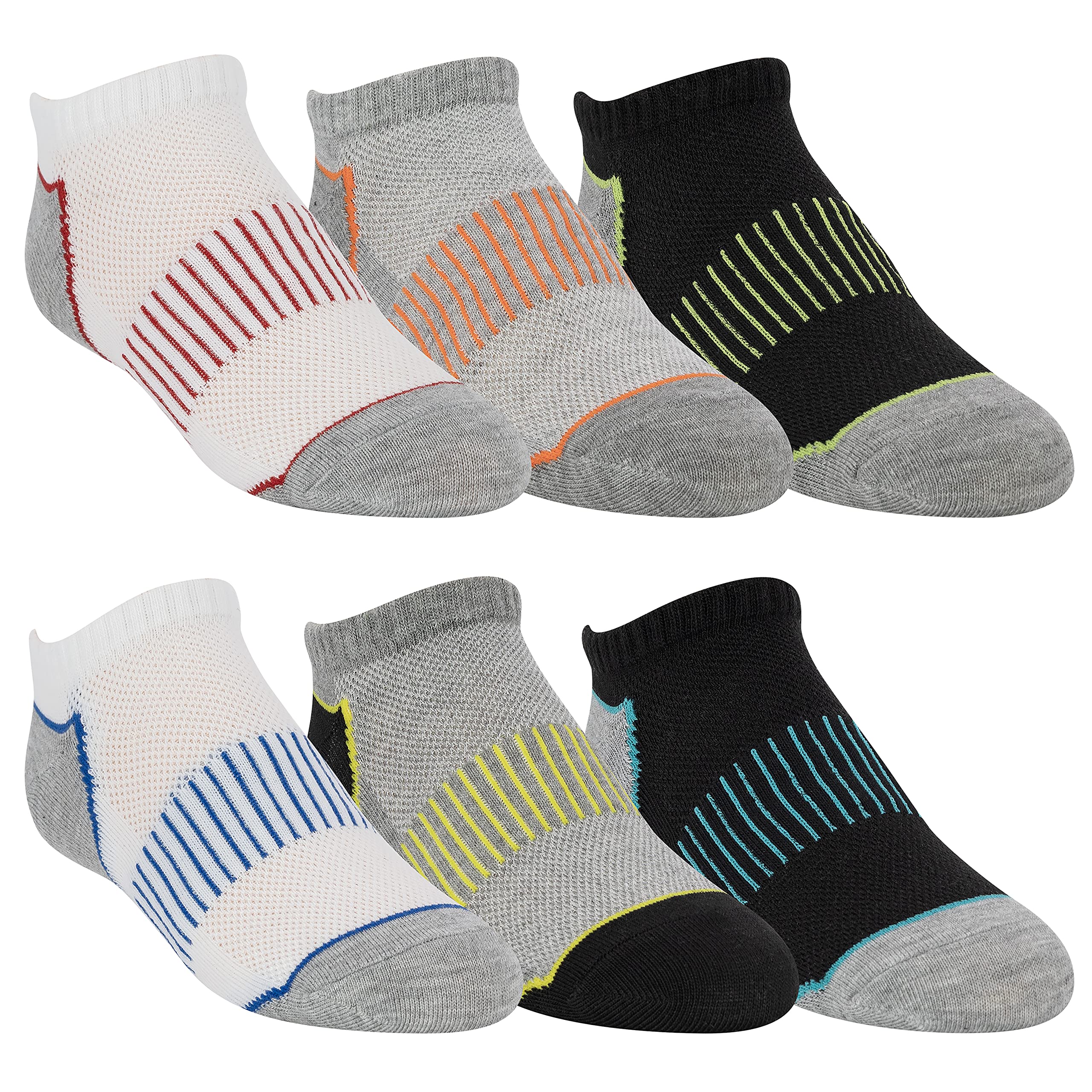 Stride Rite 360 Boys 6 Pair Pack No Show Athletic Sneaker Socks with Ribbed Arch Support Size Medium Shoe Size 13-4