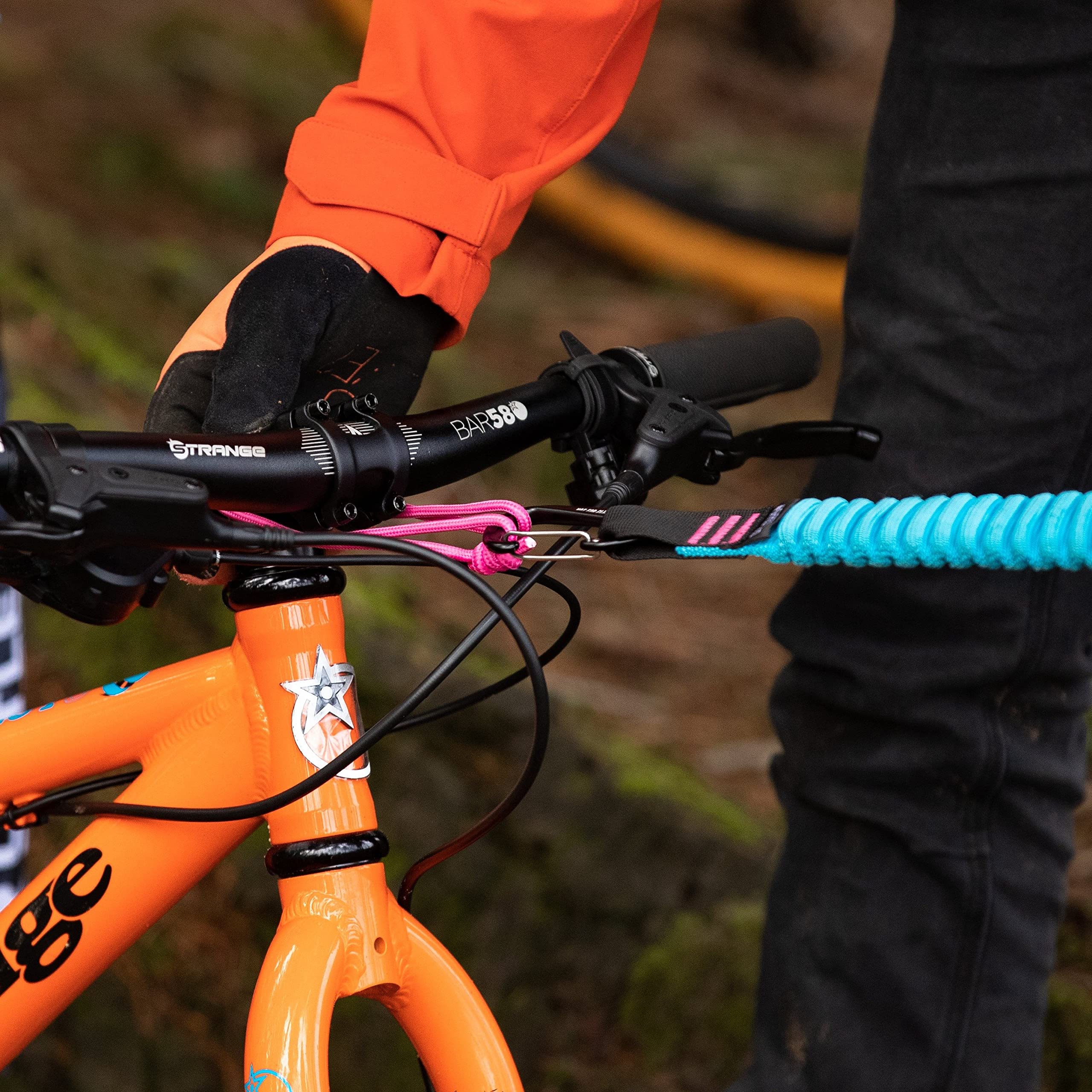 SHOTGUN Kids Ride MTB Tow Rope - Blue & Pink | Child Bike Stretch Bungee Cord Pull Behind Attachment