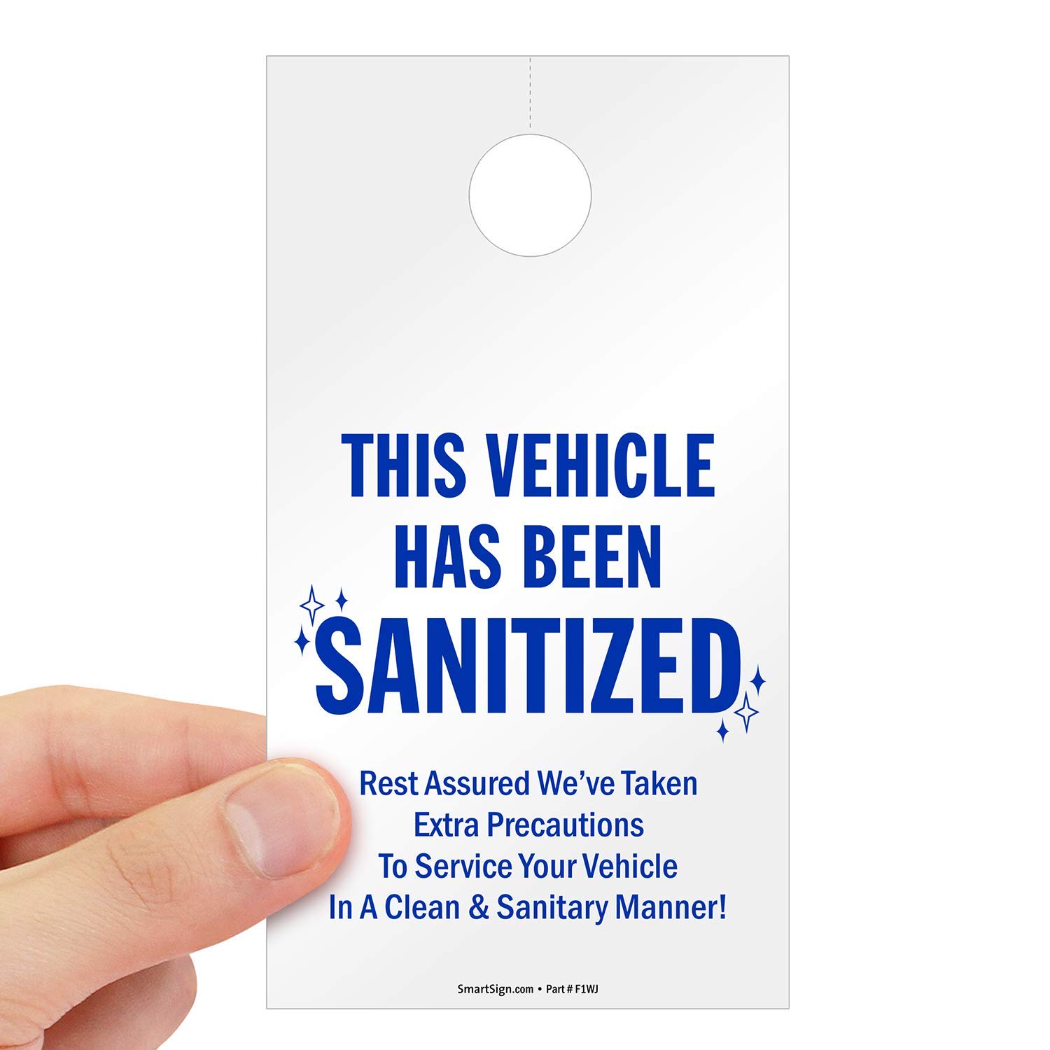SmartSign “This Vehicle Has Been Sanitized” Hang Tag | Pack of 100, 7.75" x 4.25" Cardstock