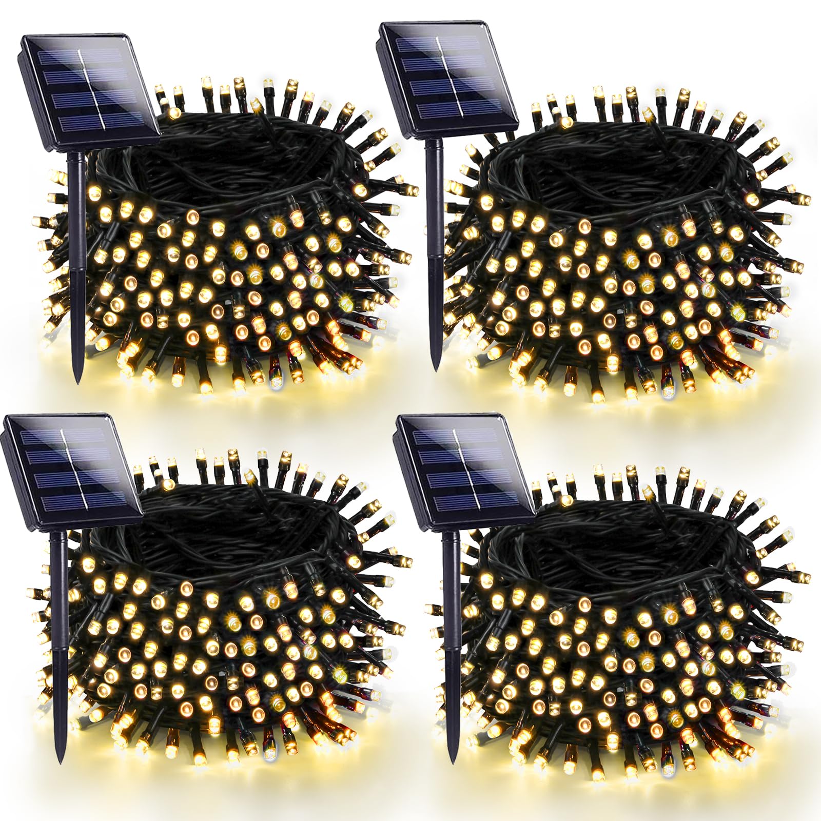 SANJICHA 2-Pack 144FT Solar Christmas Lights Outdoor Waterproof, Each 72FT 200 LED Solar String Lights, 8 Lighting Modes Green Wire Solar Xmas Tree Lights (Warm White)