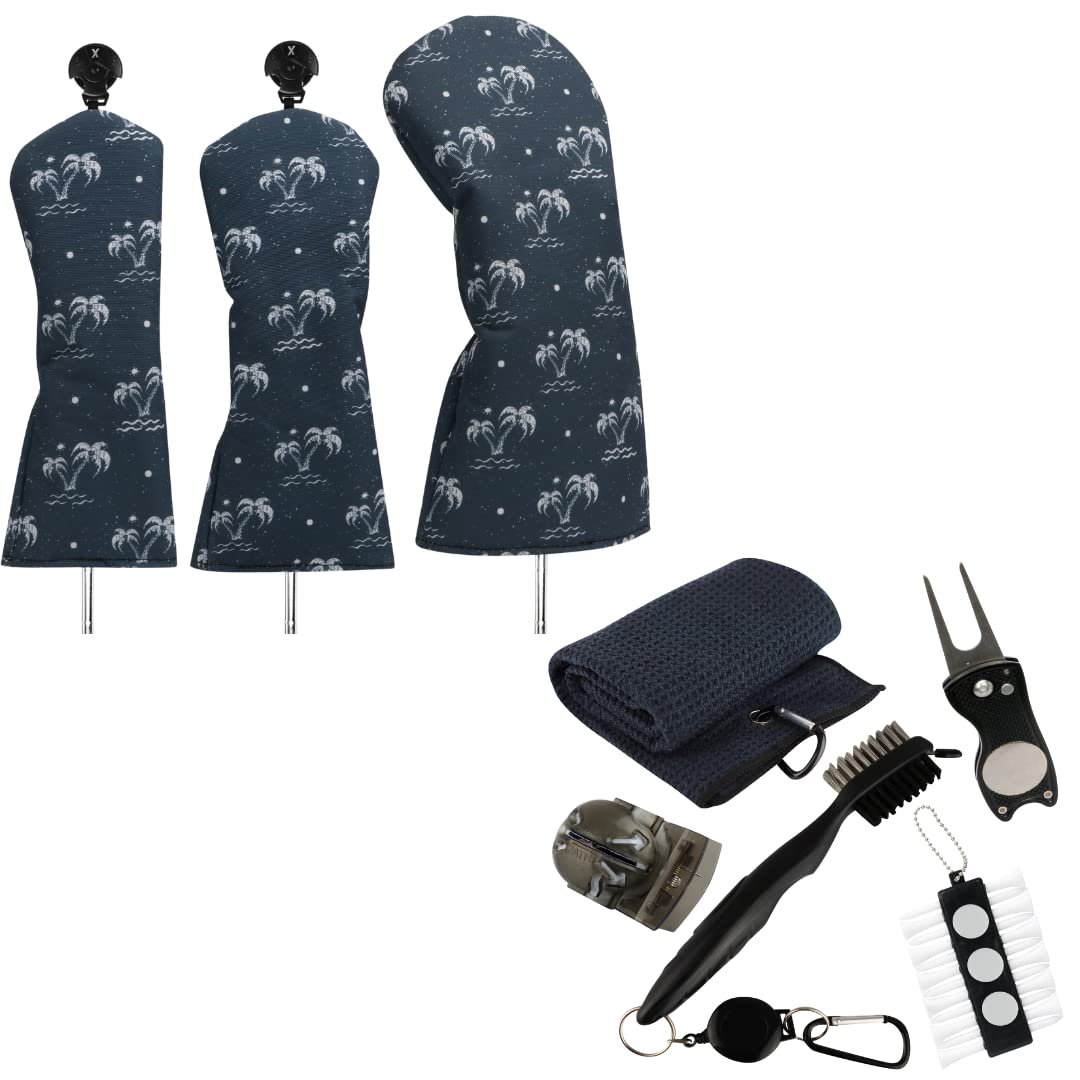 VIXYN Golf Club Cover & Golf Cleaning Bundle Kit - 4 Pack Golf Club Covers for Driver, Woods, Hybrid, and Golf Gift Set