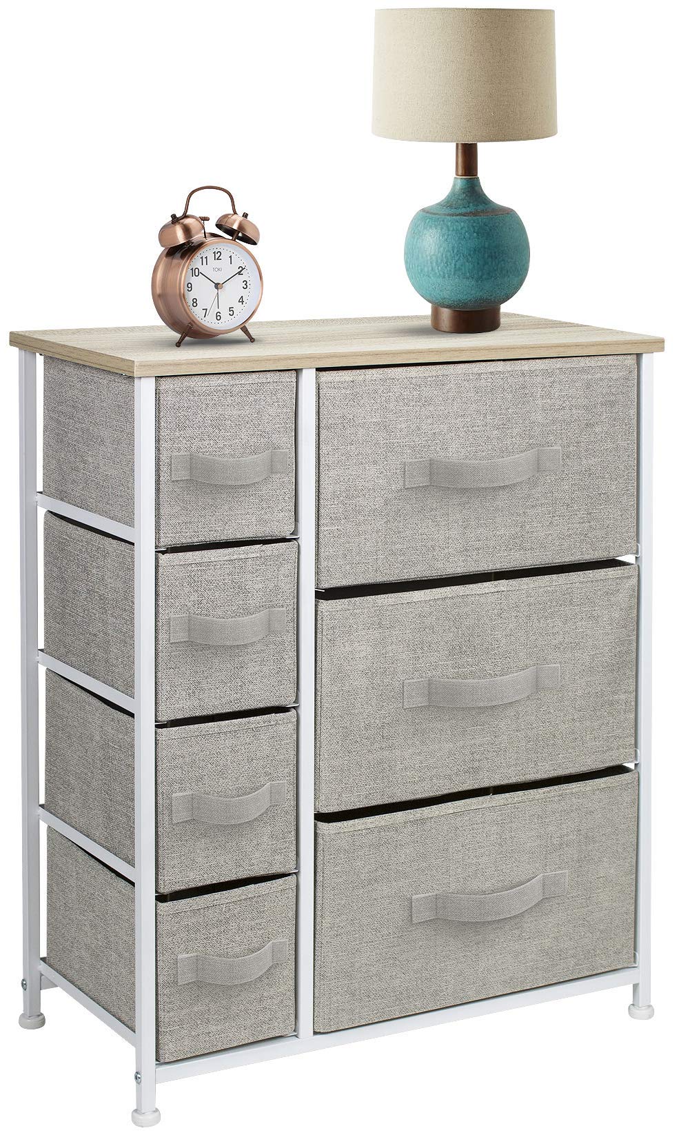 Sorbus Dresser with Drawers - Furniture Storage Tower Unit for Bedroom, Hallway, Closet, Office Organization - Steel Frame, Wood Top, Easy Pull Fabric Bins (Marble White/Black Frame)