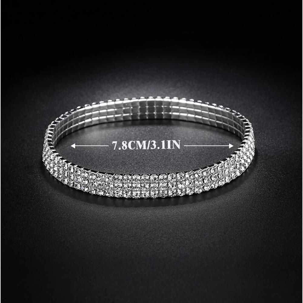 Suyi Crystal Ankle Bracelet for Women Diamond Tennis Stretch Anklets Elastic Foot Chain 3Pcs Silver