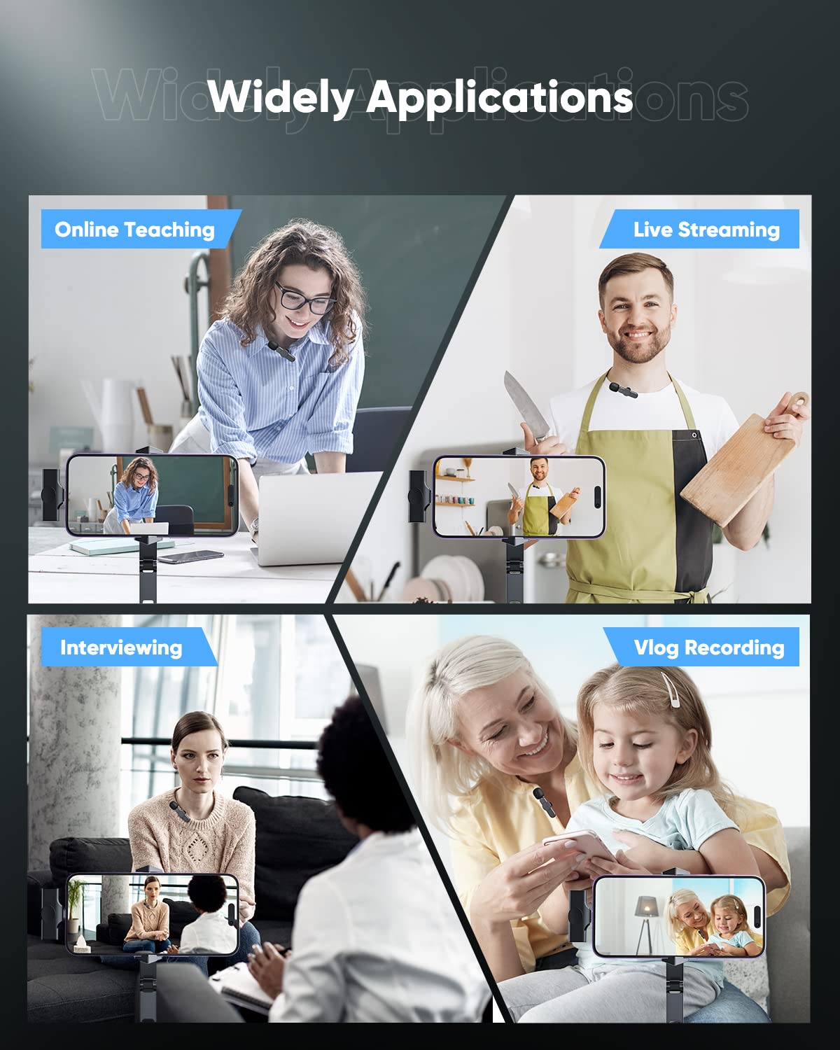 Wireless Microphone for iPhone iPad, Upgraded Noise Reduction, Mini Lavalier Lapel Mic, Ultra-Low Delay Potable Clip On Lapel Mic for YouTube Interview Vlog Presentation Facebook Live - 2 Pack