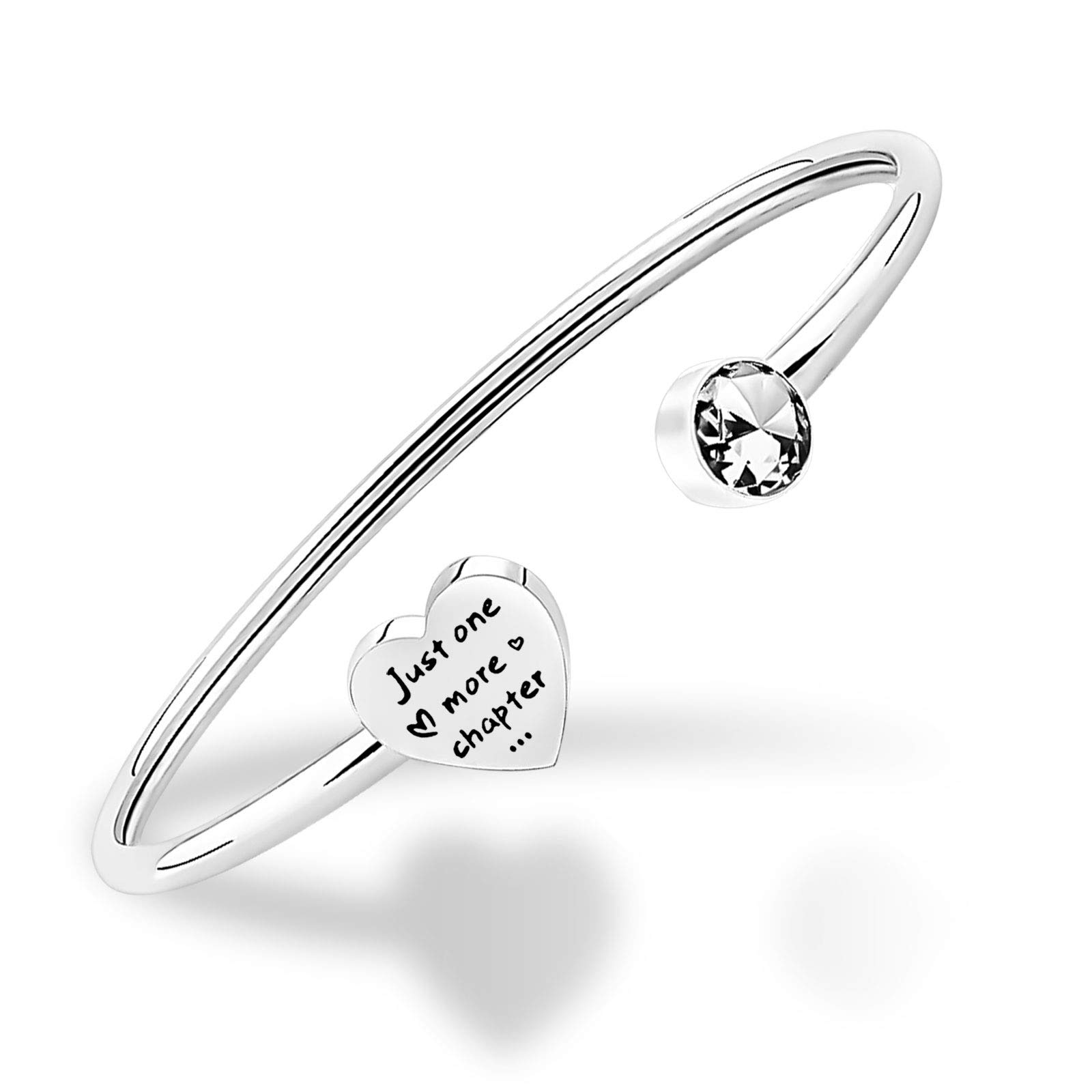 PLITI Bookworm Gift Just One More Chapter Open Cuff Bangle Book Lover Reader Librarian Teacher Jewelry Gift (Just One More Chapter Bracelet)