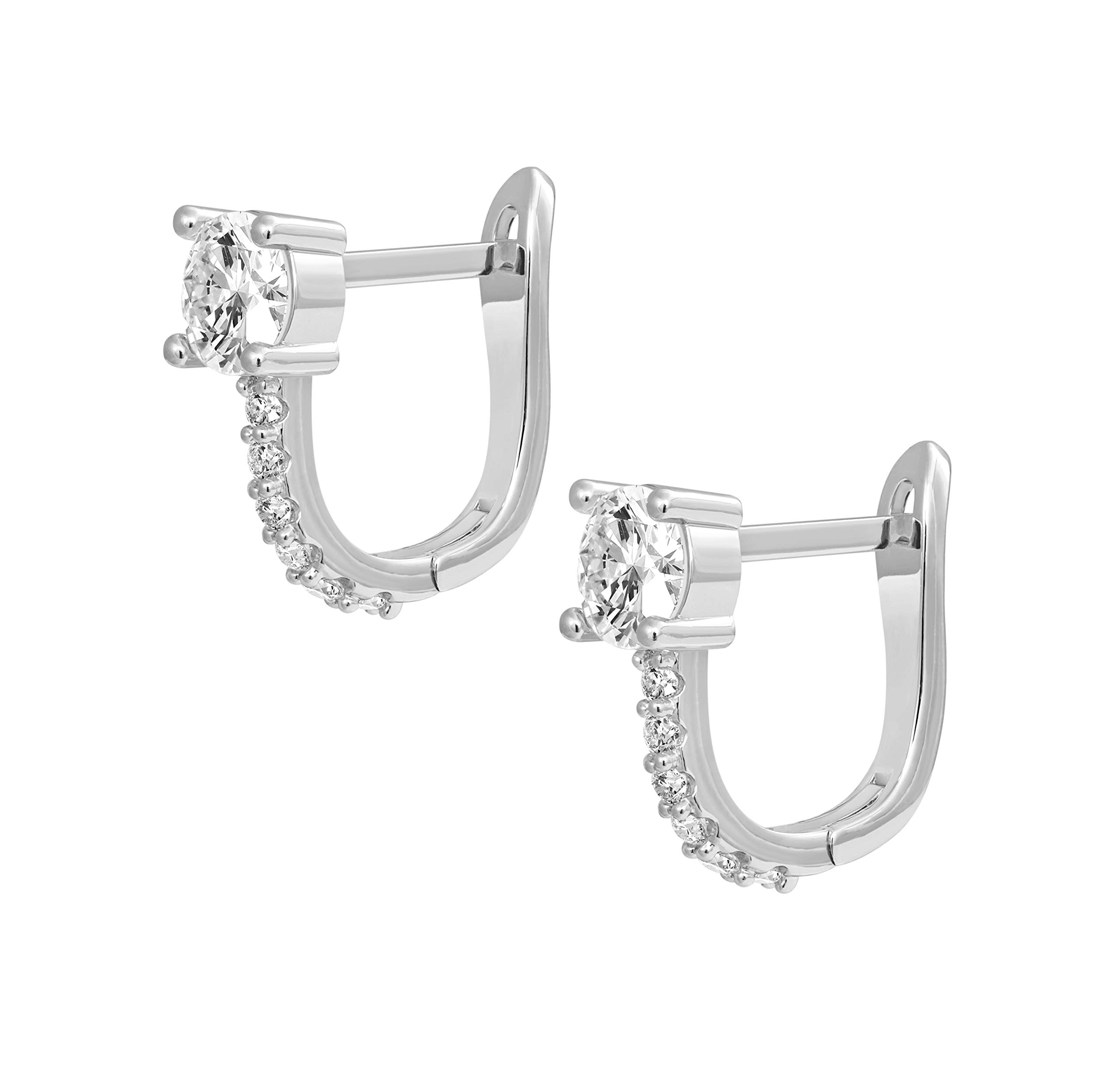 PAVOI 14K White Gold Plated Post Cubic Zirconia Cuff Earring Huggie Stud with Main Stone