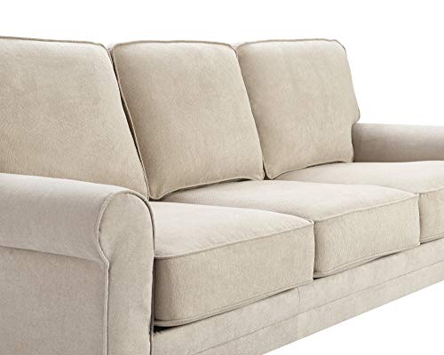 Serta Copenhagen 2 Two or Three Person Living Room Couch with Soft Foam-Filled Cushions, Easy-to-Clean Microfiber Upholstery, 77" Sofa with Storage, Beige