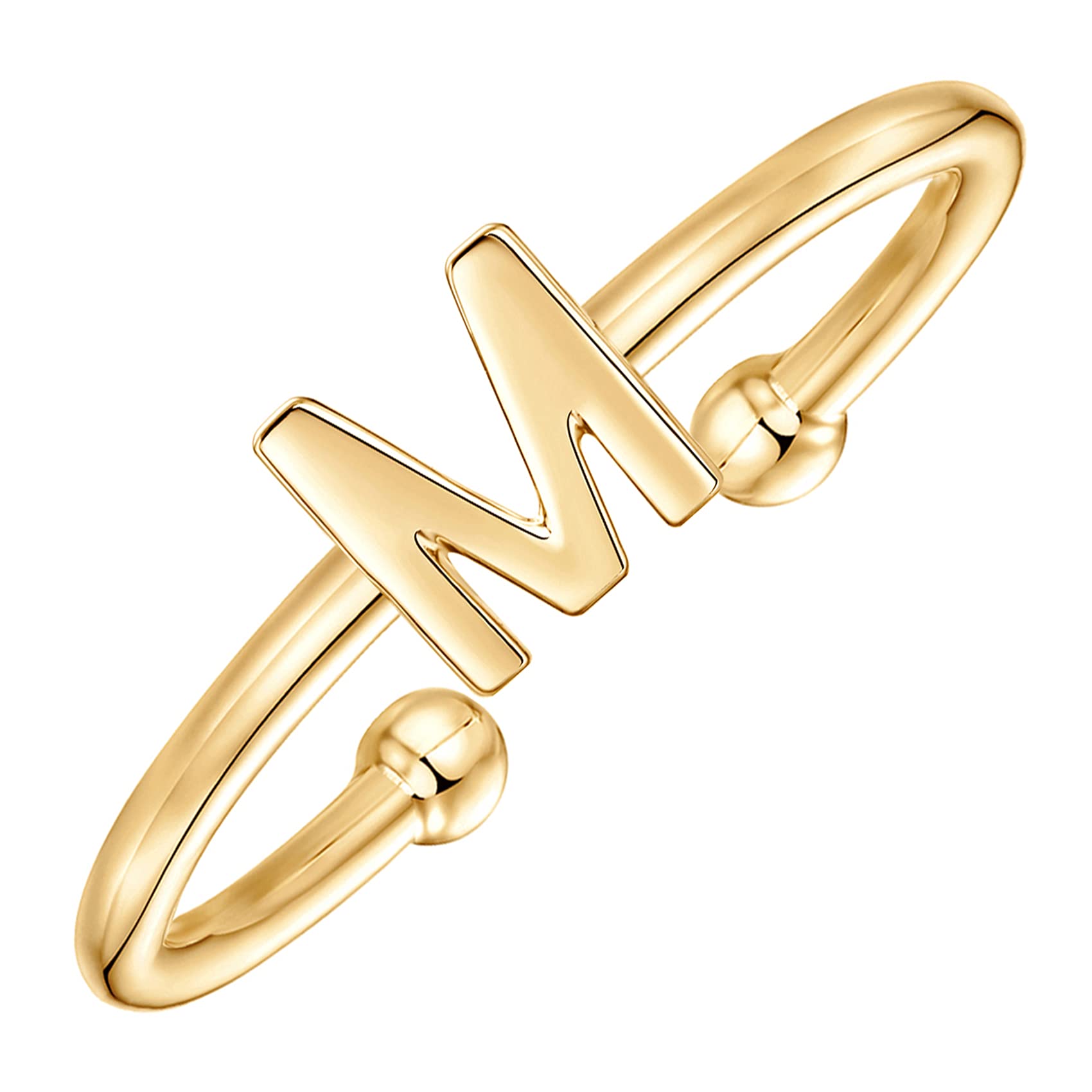 PAVOI 14K Yellow Gold Plated Initial Adjustable Ring | Womens M Initial Fasion Ring