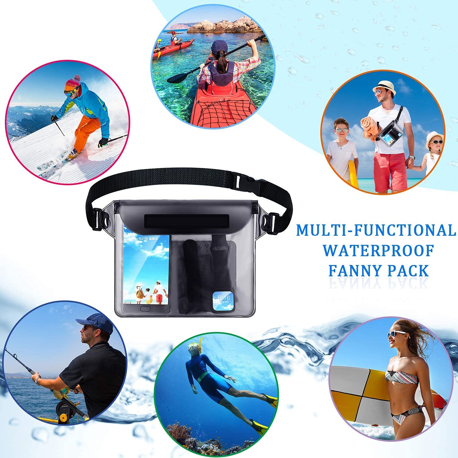 YESPURE 2 PCS Waterproof Pouch Bag with Waist Strap for iPhone 12 Pro Max for iPhone 12 for iPhone 12 Pro for iPhone 12 Mini for iPhone 11 for iPhone 7/8 SE 2020 for Galaxy or Other Any Mobile Phone