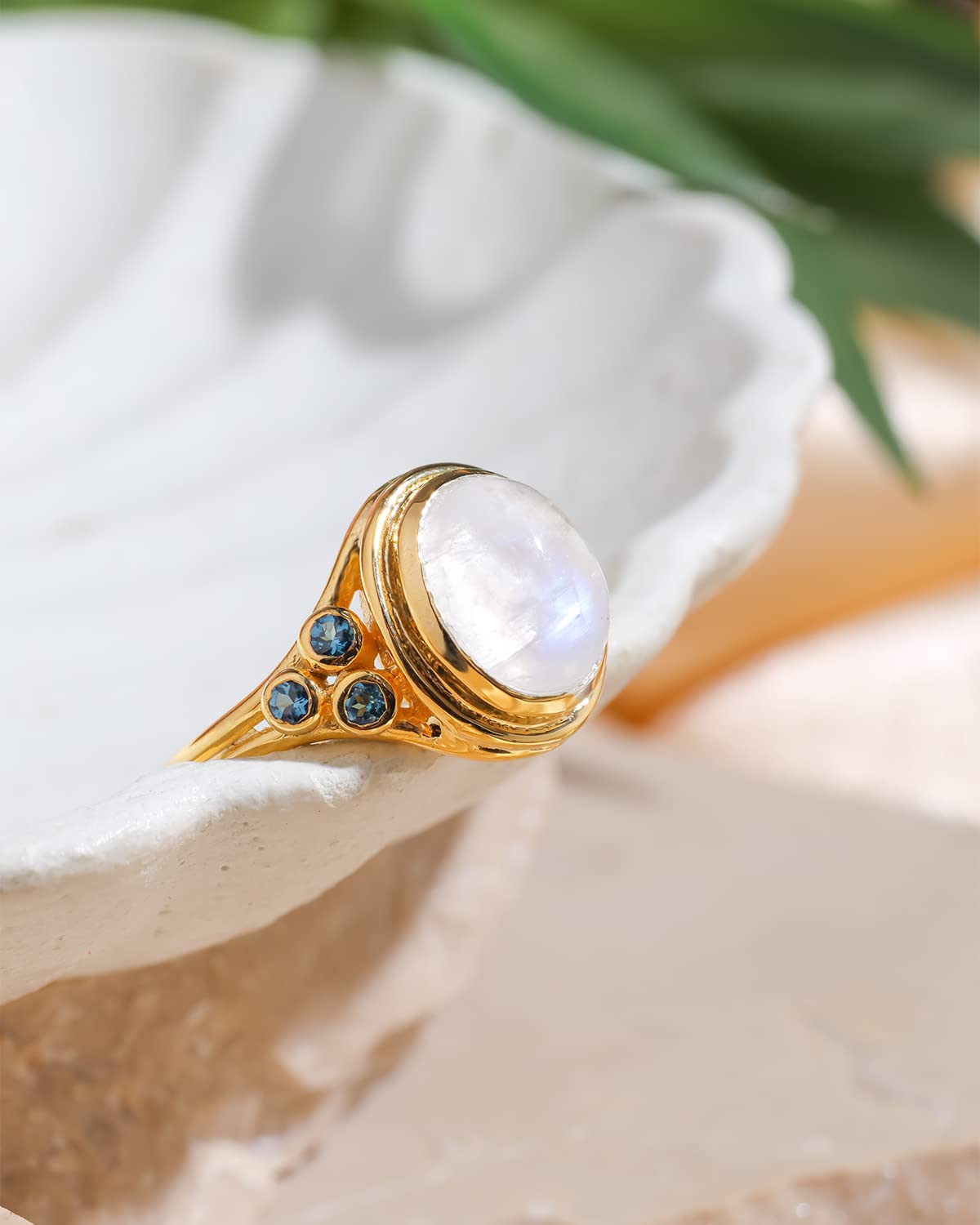 YoTreasure Moonstone London Blue Topaz 14K Gold Plated Over 925 Silver Promise Ring (10)