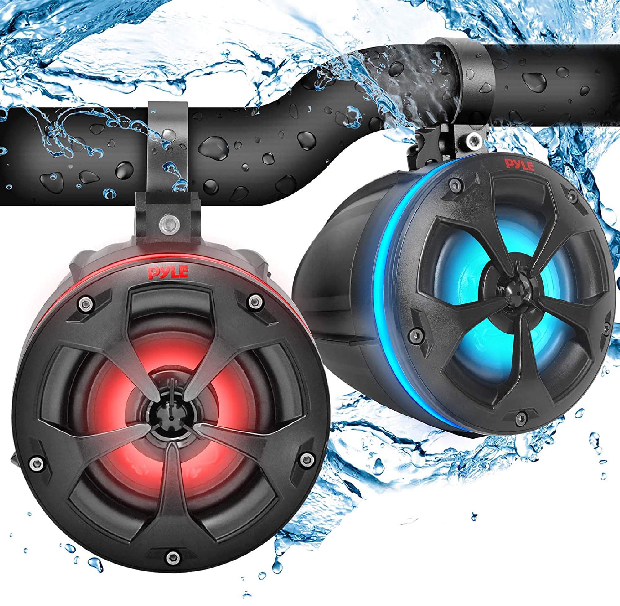 Pyle 2-Way Dual Waterproof Off-Road Speakers - 4" 800W Marine Grade Wakeboard Tower Speakers System w/RGB Lights & Remote, Full Range Outdoor Audio Stereo Speaker for ATV/UTV, Jeep, Boat PLUTV44BTR