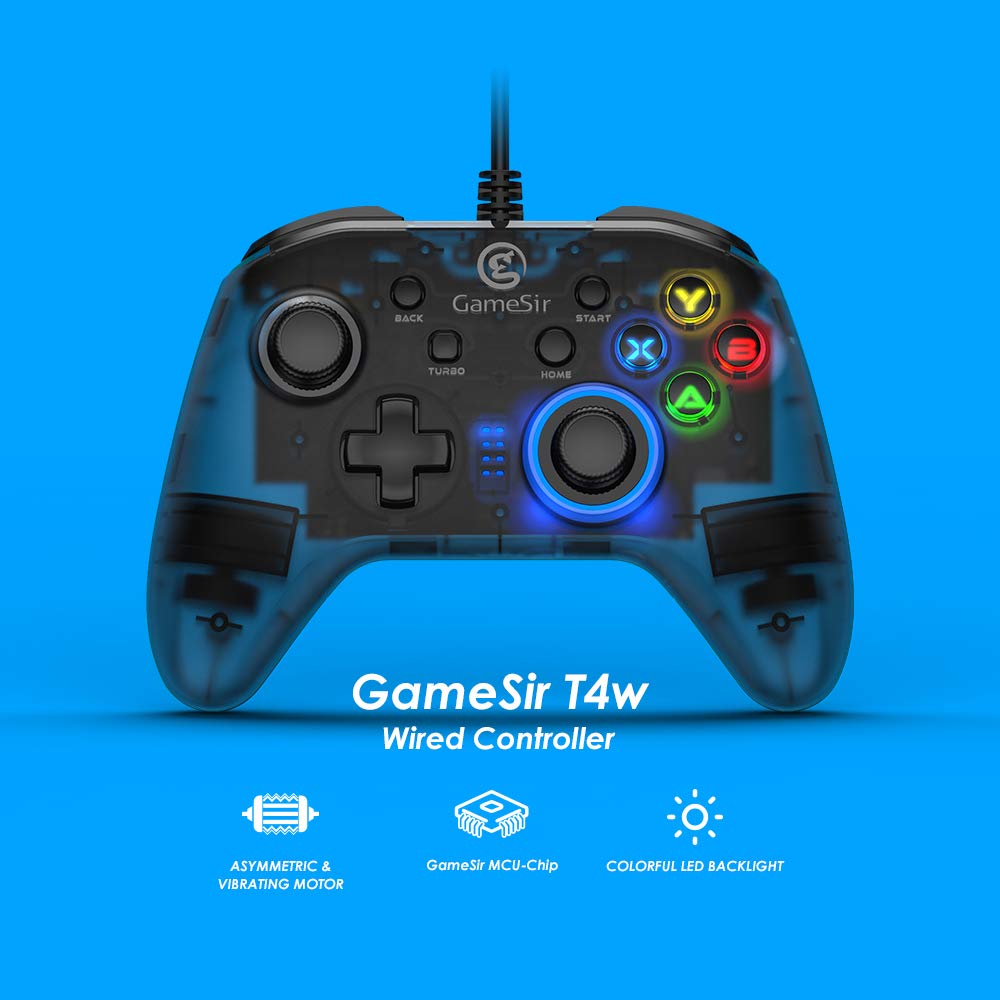Wired PC Game Controller, GameSir T4w for Windows 7/8/8.1/10 with LED Backlight, Gamepad for PC with Dual-Vibration Turbo and Trigger Buttons (Renewed)