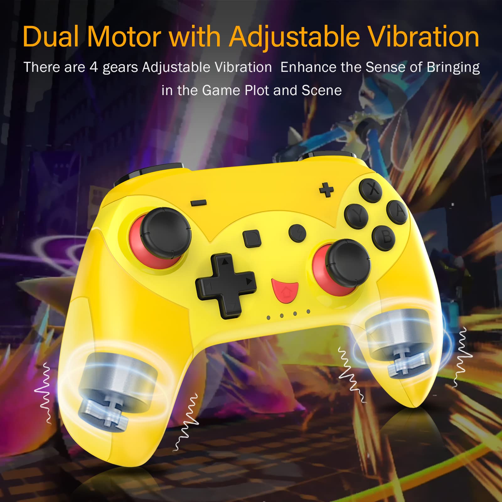 Wireless Controller for Nintendo Switch/Switch Lite/OLED Game Console,Switch Remote Controller for Kids,with Turbo, Motion,Dual Vibration,Back Mapping,Wake Up,Screenshot,Yellow