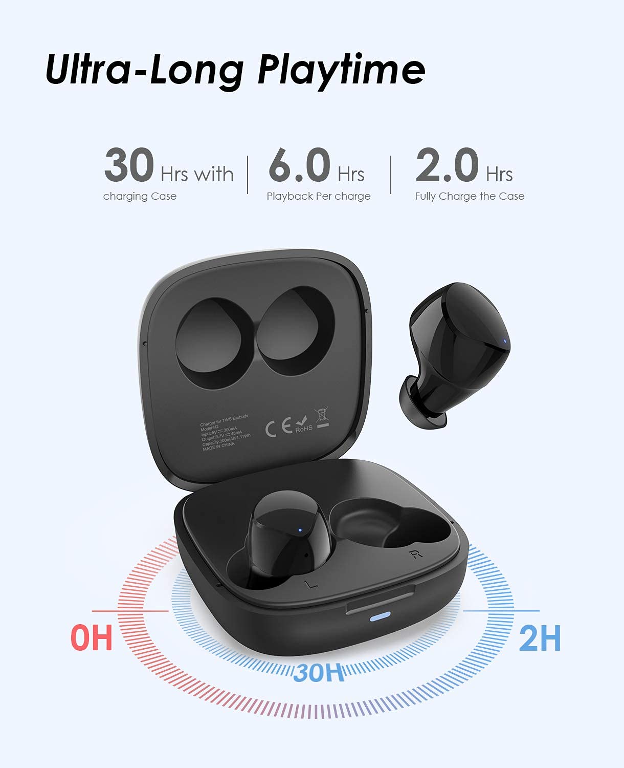 Tecno True Wireless Earbuds Noise Cancelling, Wireless Bluetooth Headphone with Microphone, Wireless in Ear Earbuds with Charging Case, Touch Control Waterproof with Mic Deep Bass for Sport Black, H2