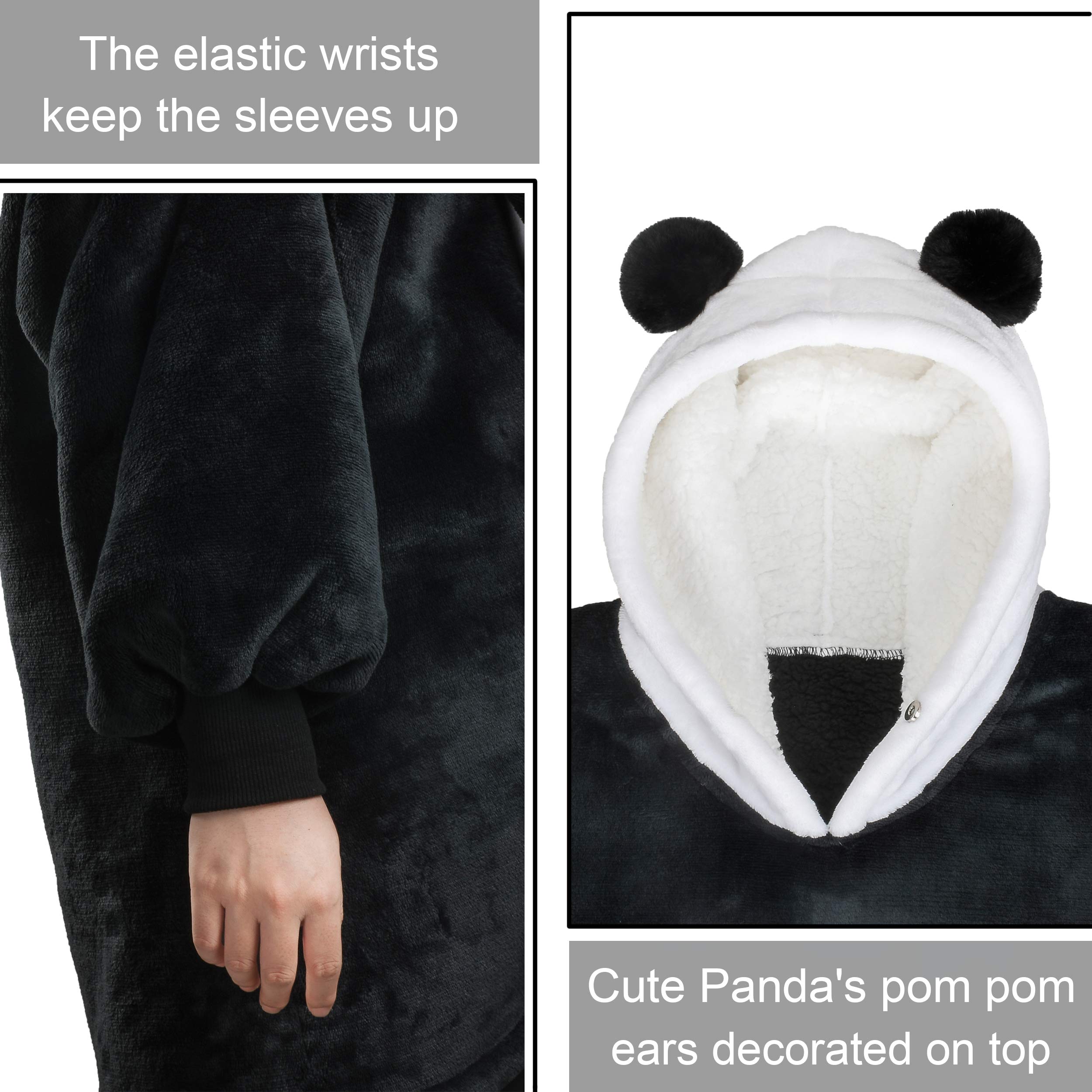 Solaris Panda Wearable Blanket Hoodie for Kids - Warm Soft Gift, Oversized Cozy Sherpa Fleece Sweatshirt Pullover for Teens, Girls, Boys, Large Pocket
