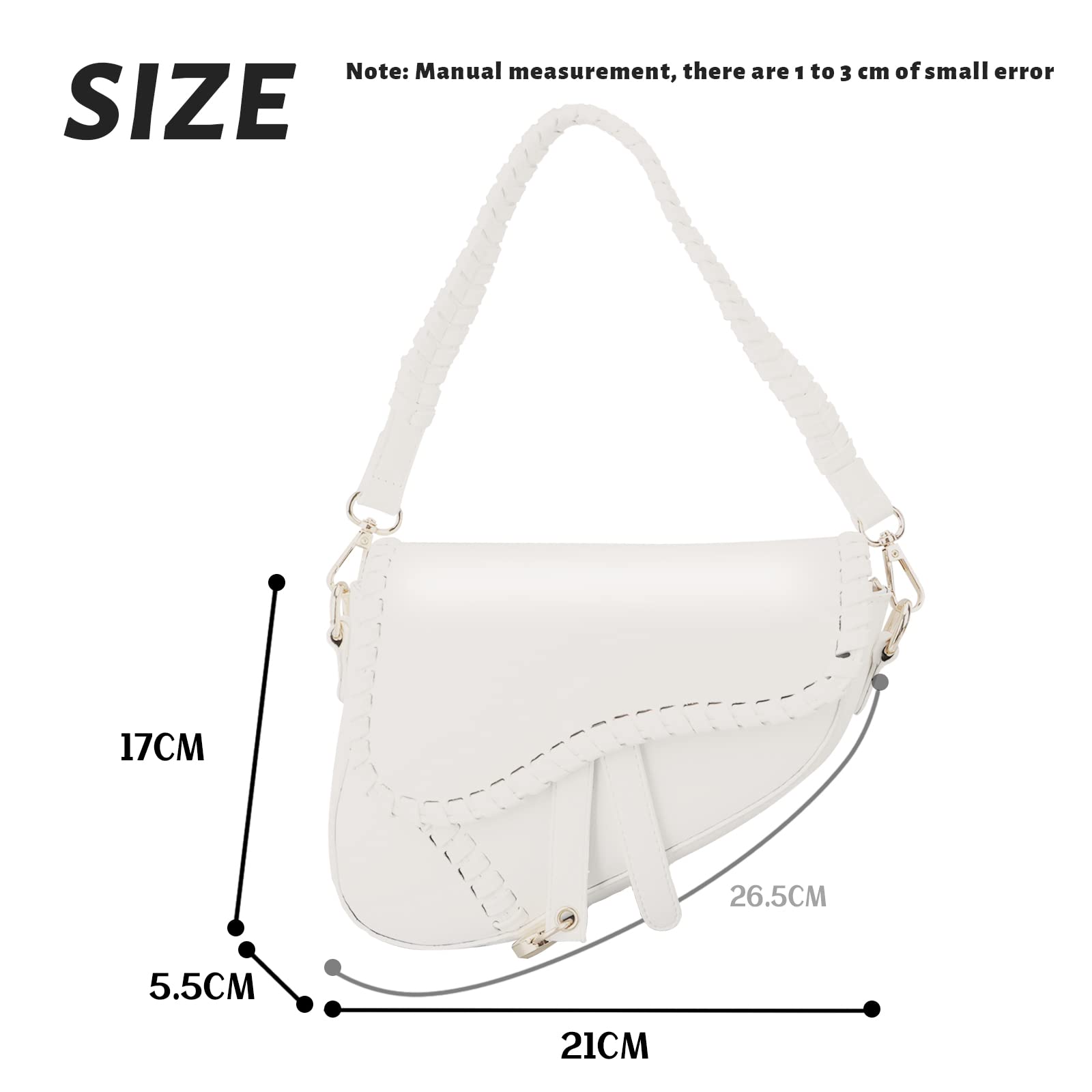 WOG2008 Women Saddle Bag Purses Trendy Black Saddle Shoulder Bag Leather Crossbody bag White Vintage Satchel Handbags
