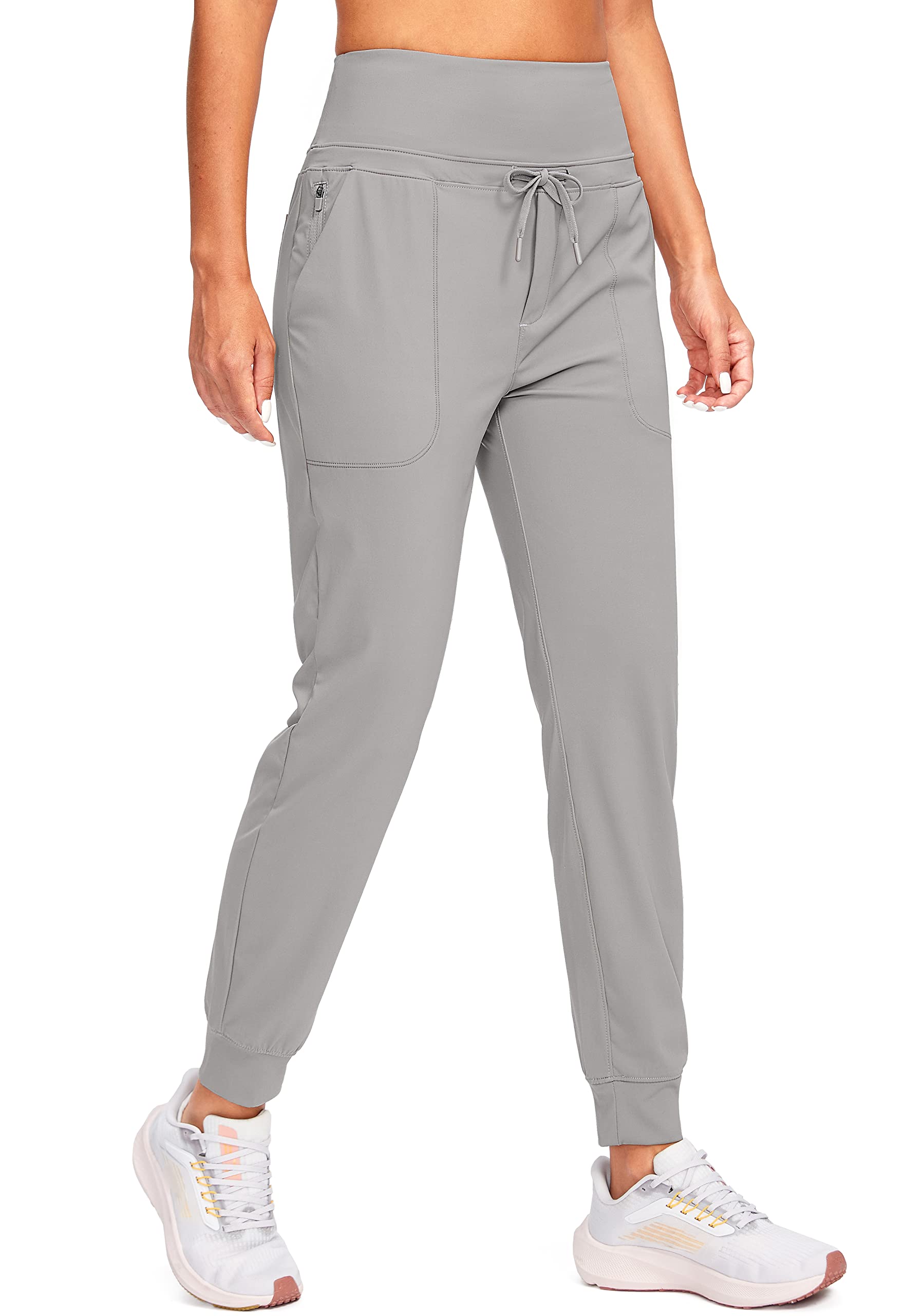 Women's Joggers High Waisted Athletic Sweatpants with Zipper Pockets Tapered Workout Lounge Pants for Women(Light Grey, XS)