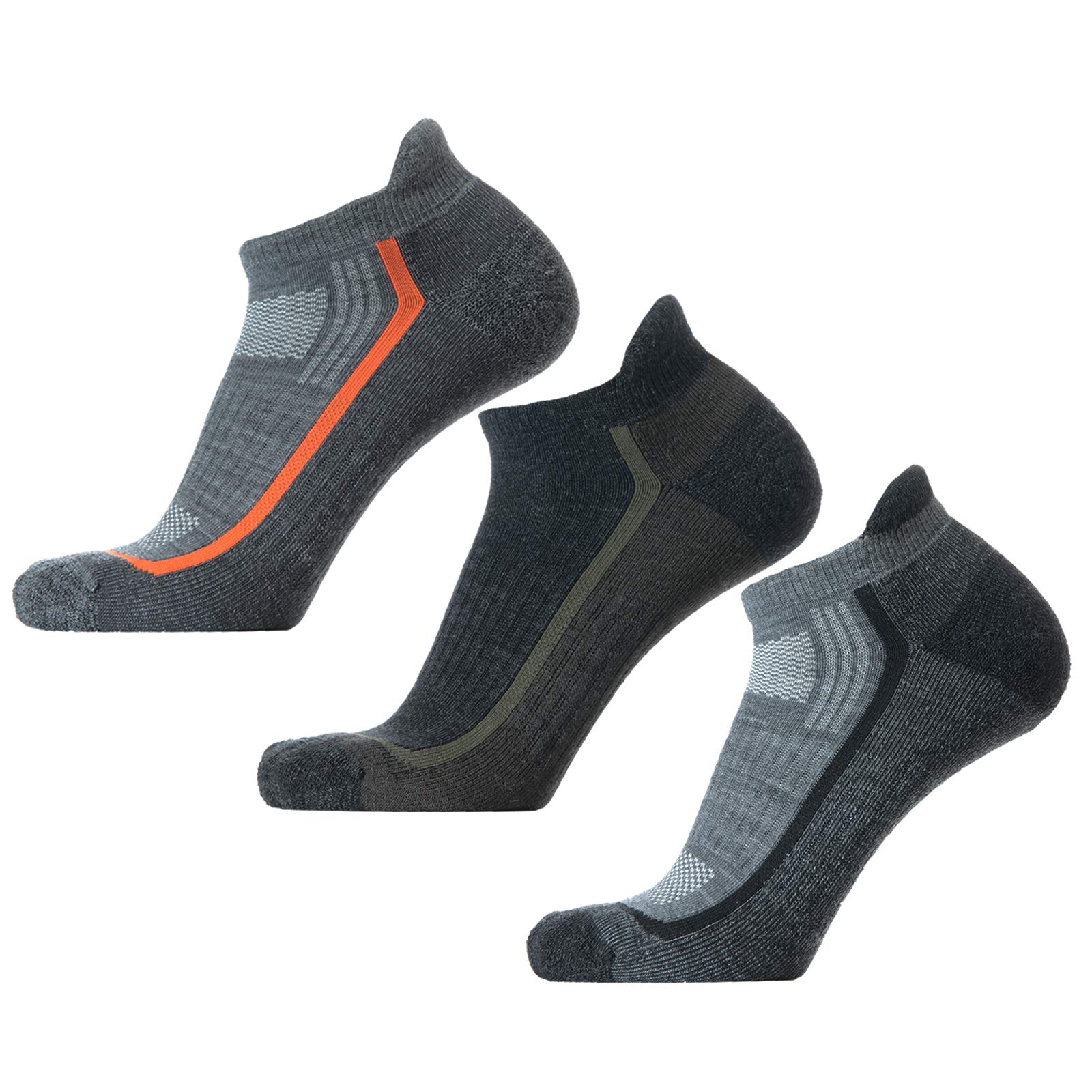 SOLAX 72% Men's Merino Wool Hiking Socks Outdoor Trail Trekking Cushioned Breathable Low Cut Ankle Socks 3 Pack