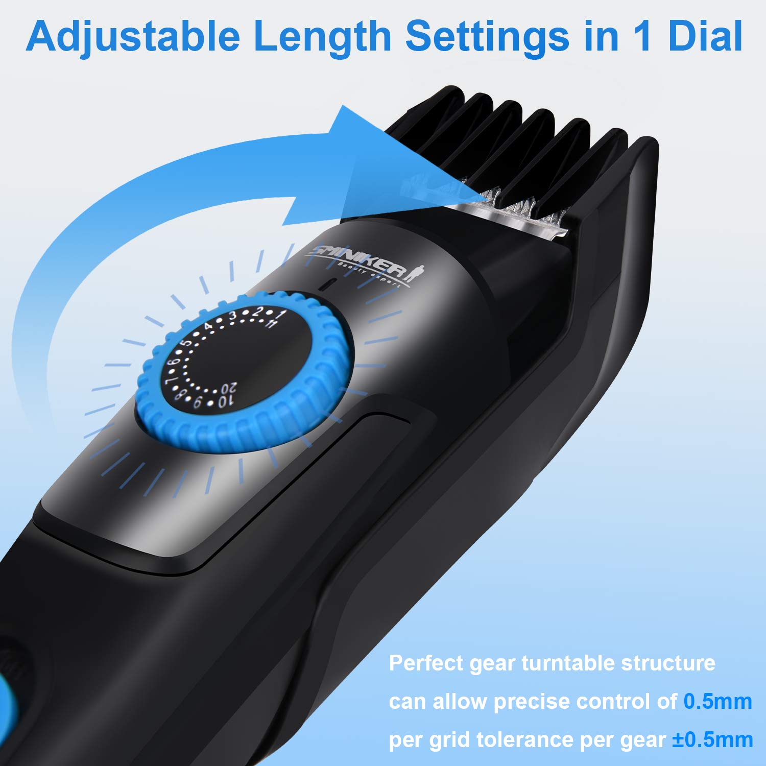 Sminiker Beard Trimmer for Men Cordless Rechargeable Hair Clippers 38 Length Settings Men’s Grooming kit with 2 Guide Combs USB Quick Charge